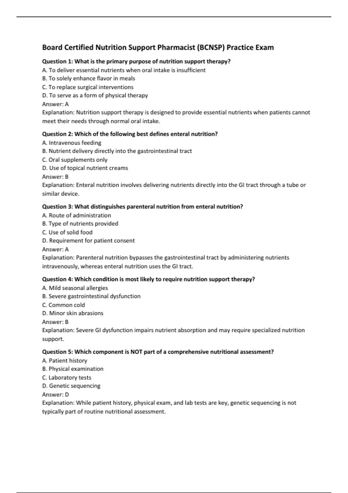 Board Certified Nutrition Support Pharmacist (BCNSP) Practice Exam ...