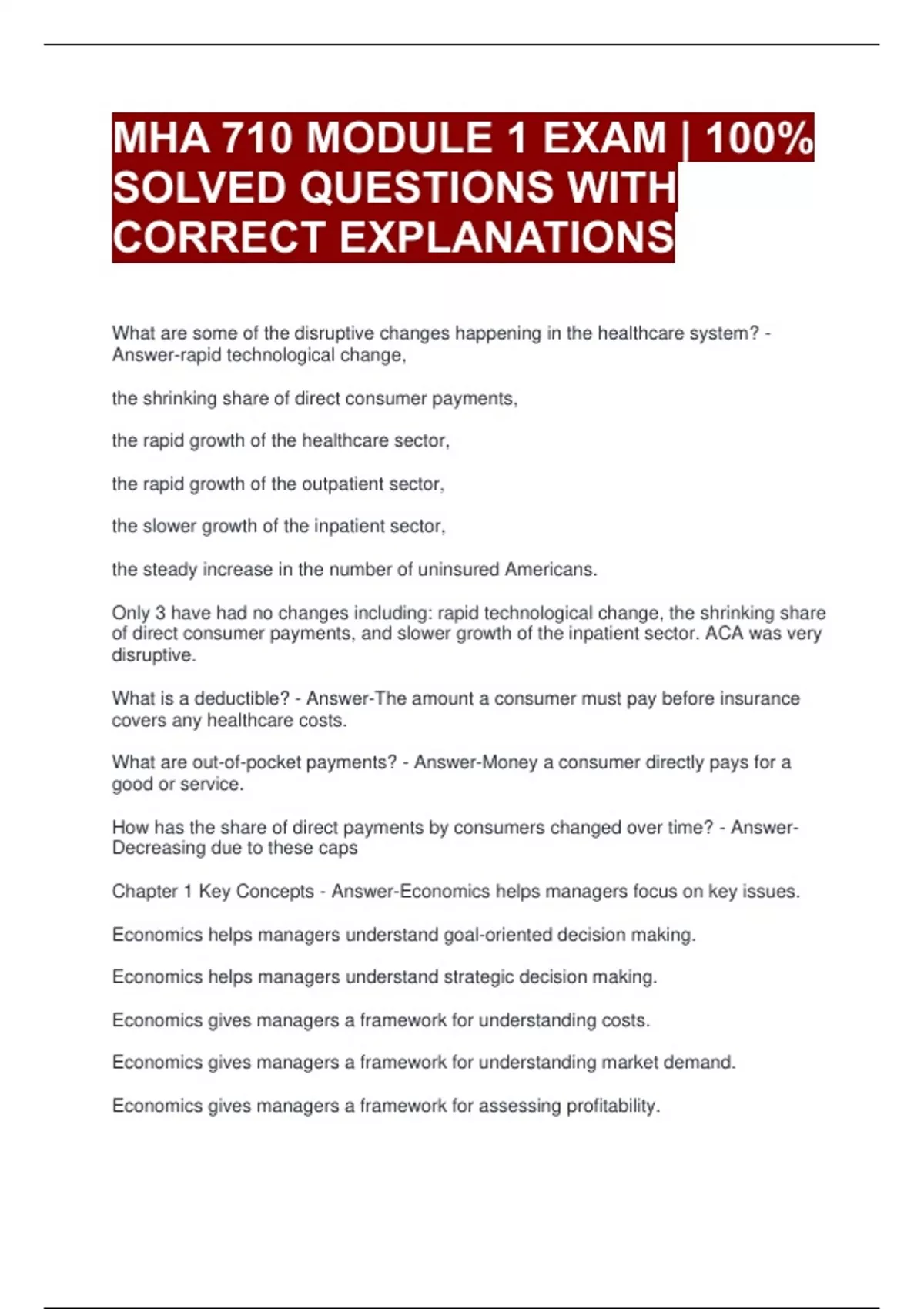 MHA 710 MODULE 1 EXAM | 100% SOLVED QUESTIONS WITH CORRECT EXPLANATIONS ...