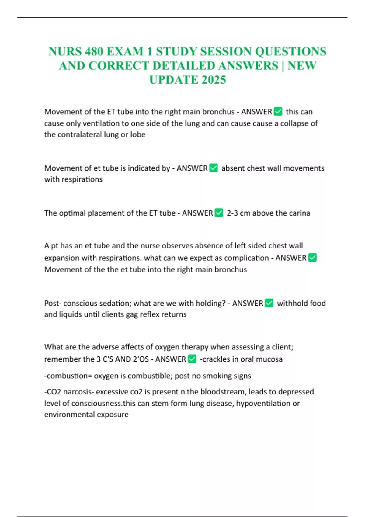 NURS 480 EXAM 1 STUDY SESSION QUESTIONS AND CORRECT DETAILED ANSWERS ...