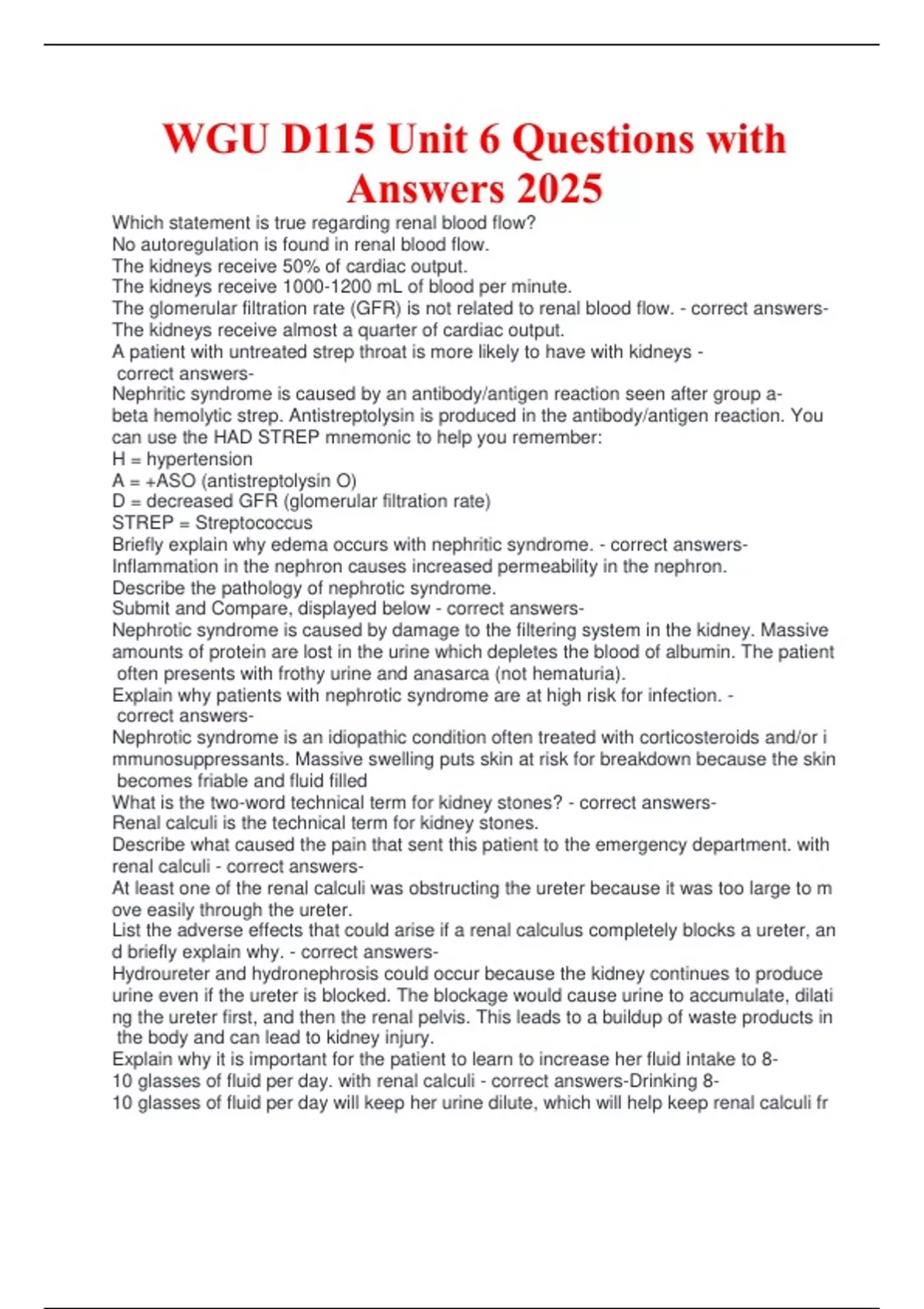 WGU D115 Unit 6 Questions with Answers 2025 - WGU D115 - Stuvia US