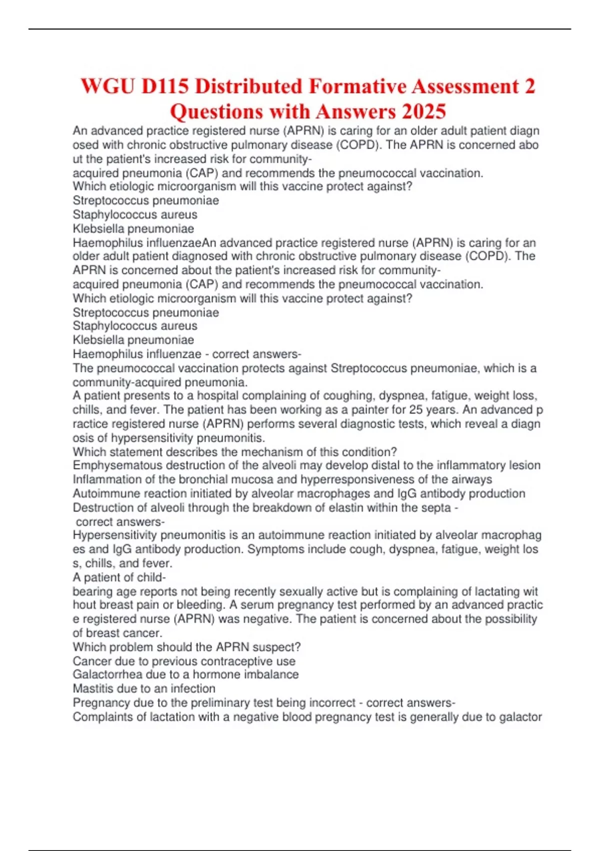 WGU D115 Distributed Formative Assessment 2 Questions with Answers 2025 ...