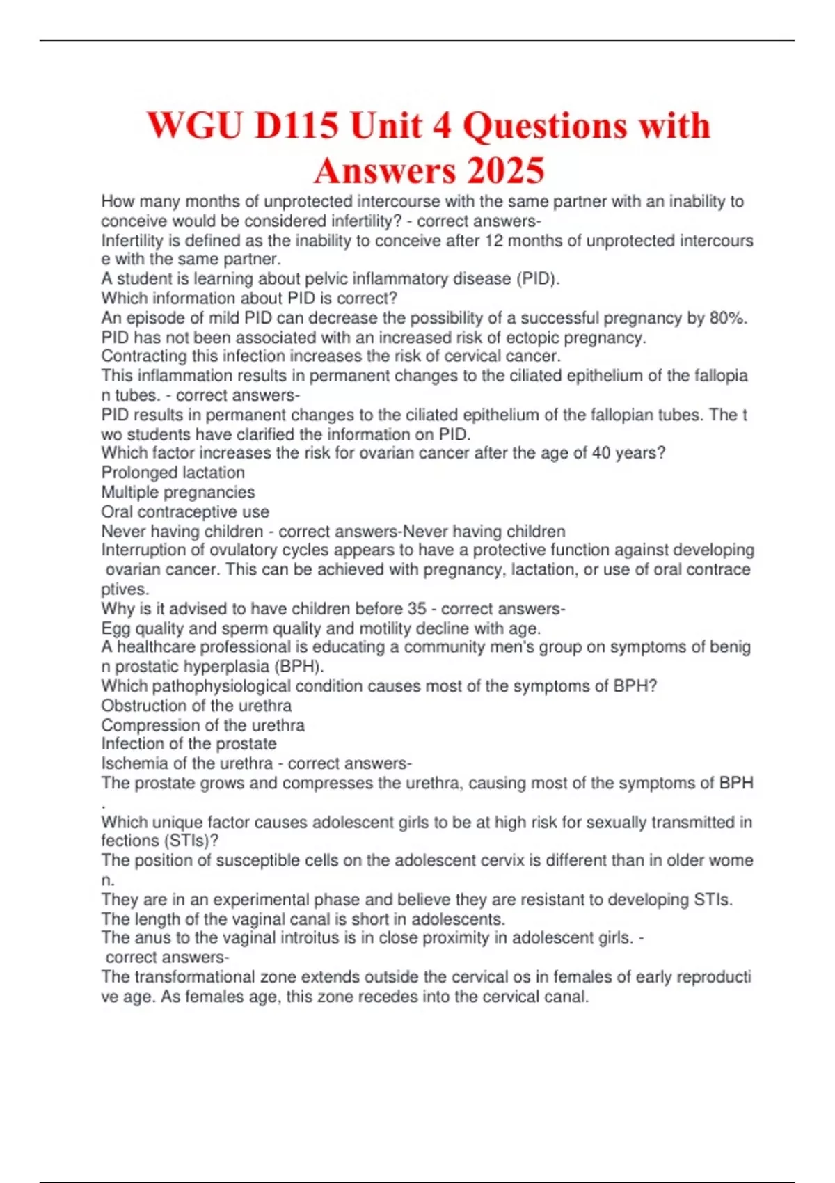 WGU D115 Unit 4 Questions with Answers 2025 - WGU D115 - Stuvia US