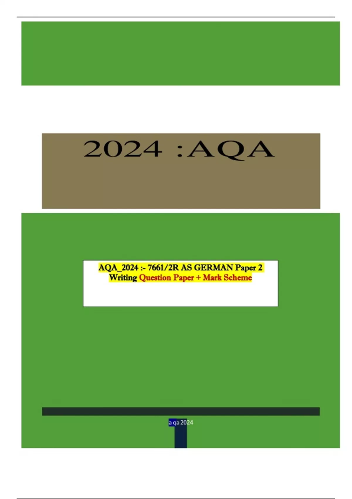 AQA_2024 :- 7661/2R AS GERMAN Paper 2 Writing Question Paper + Mark Scheme - AQA_2024 :- 7661/2R ...