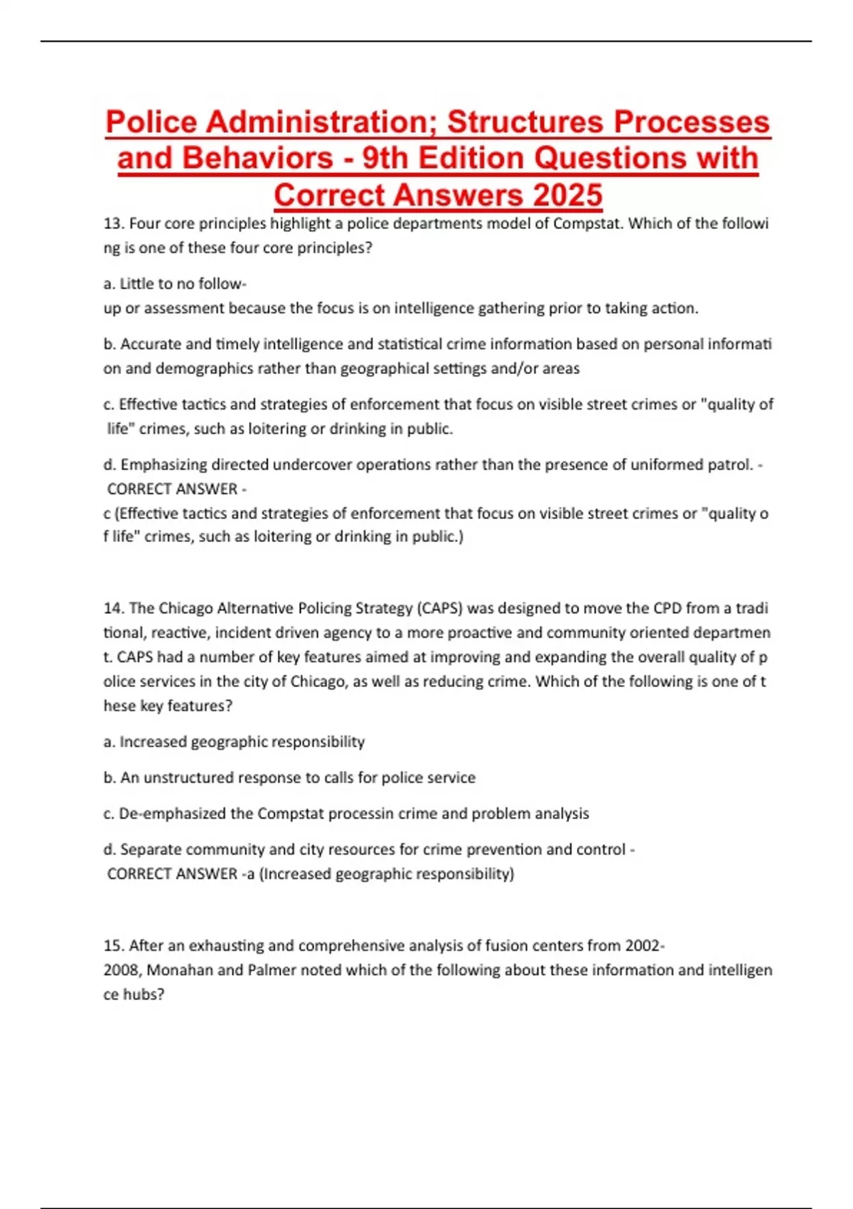 Police Administration; Structures Processes and Behaviors - 9th Edition ...