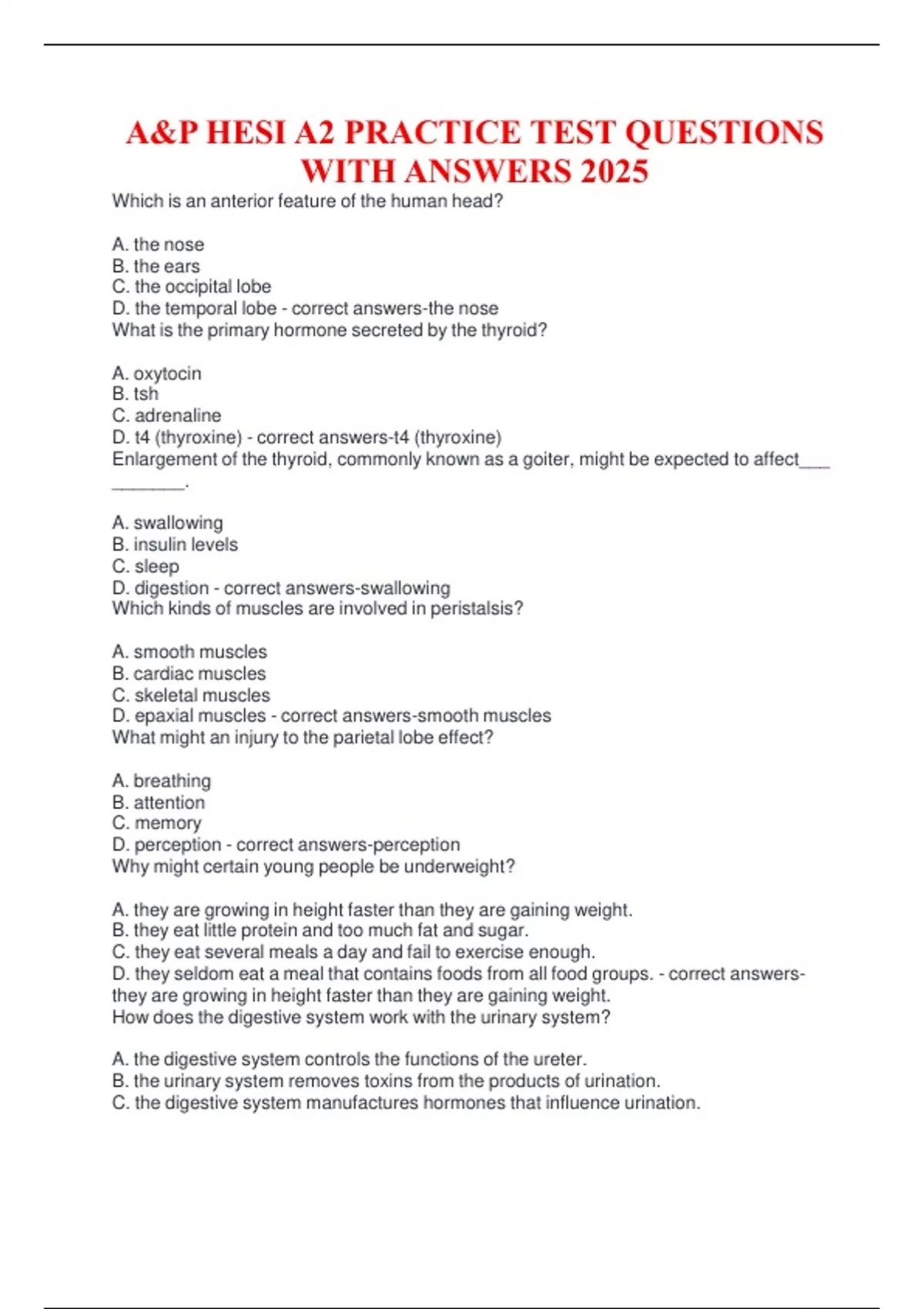 A&P HESI A2 PRACTICE TEST QUESTIONS WITH ANSWERS 2025 - HESI ANATOMY ...