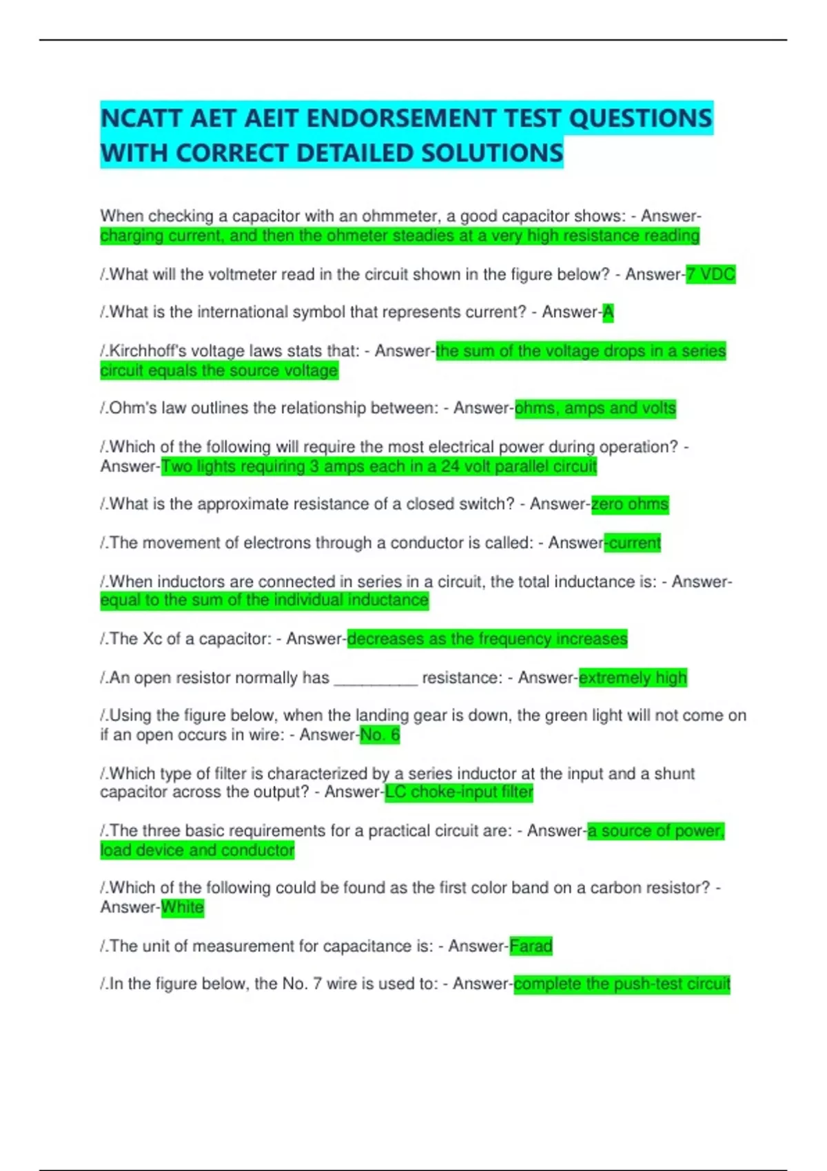 NCATT AET AEIT ENDORSEMENT TEST QUESTIONS WITH CORRECT DETAILED ...