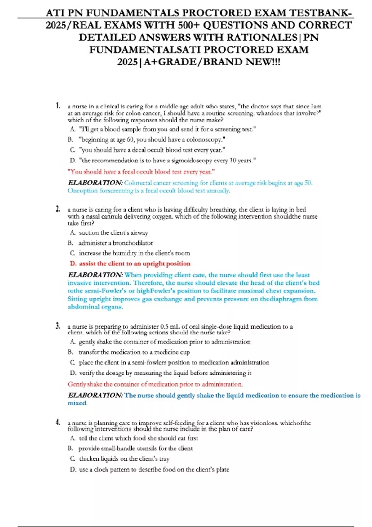 ATI PN FUNDAMENTALS PROCTORED EXAM TESTBANK-2025/REAL EXAMS WITH 500 ...