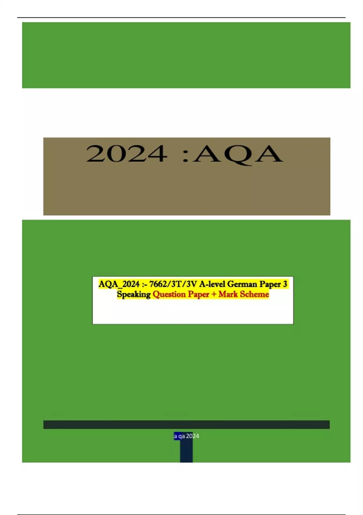 AQA_2024 :- 7662/3T/3V A-level German Paper 3 Speaking Question Paper ...
