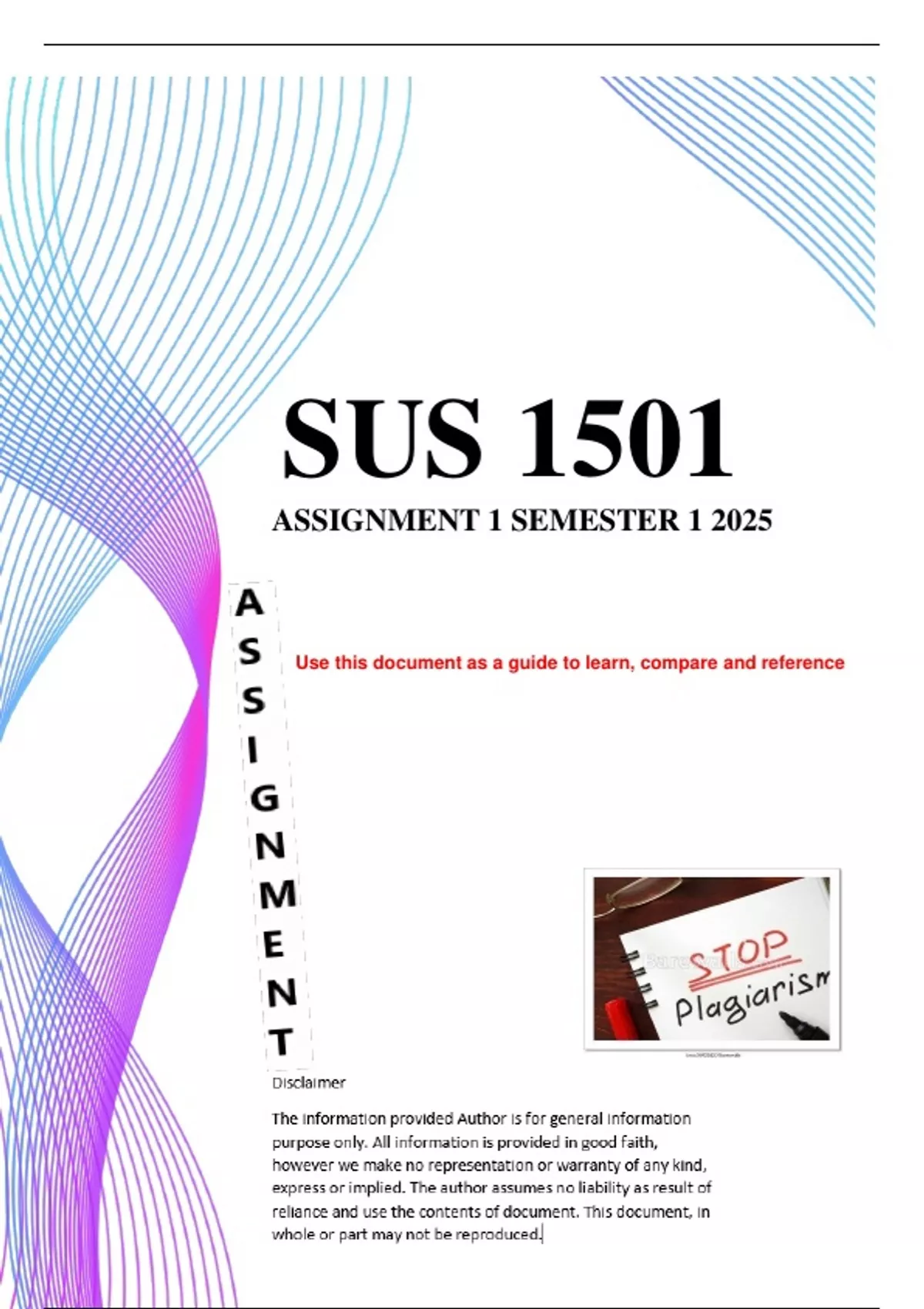 Sus1501 Assignment 3 ( Complete Answers) semester 1 2025 distinction ...
