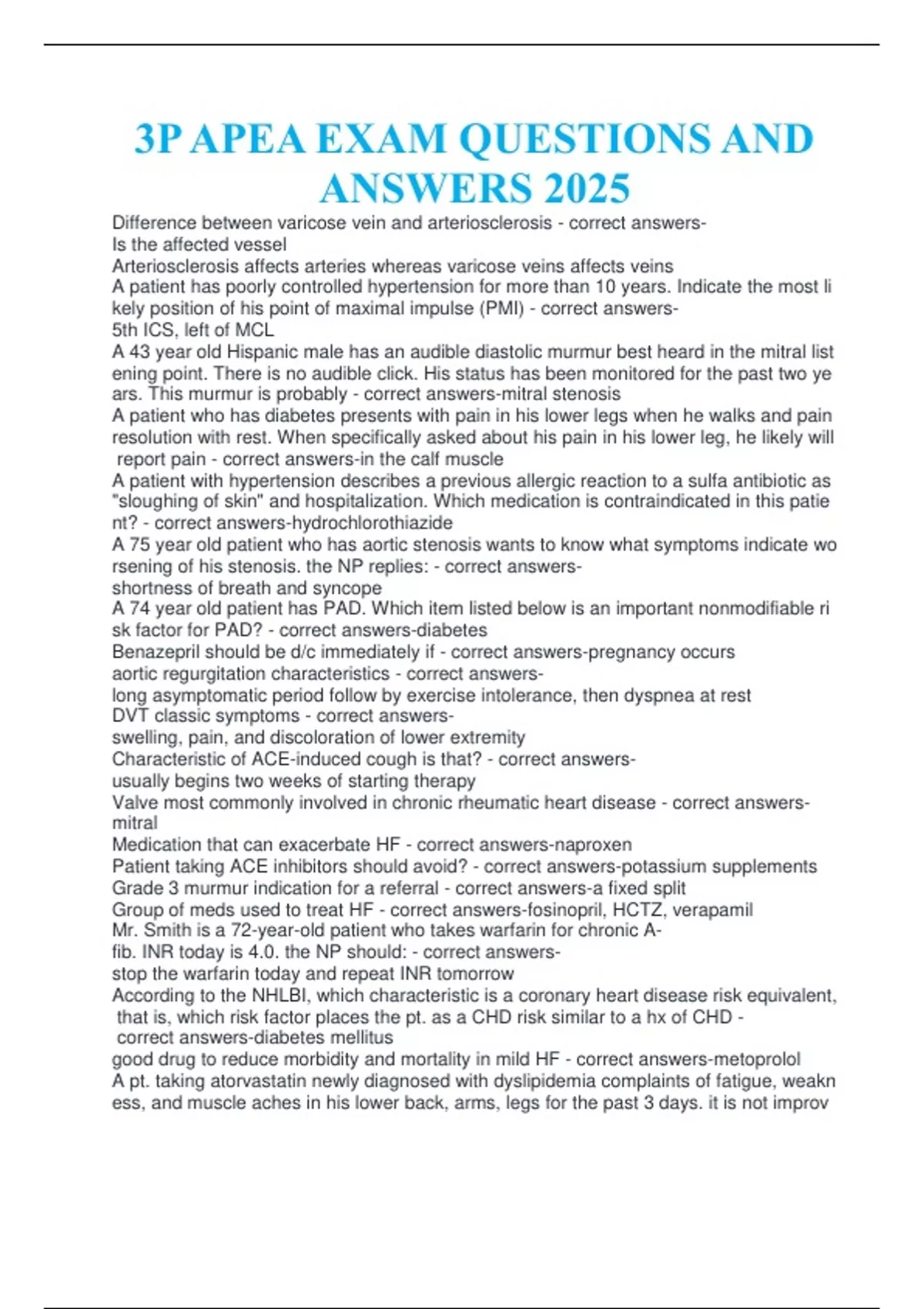 3P APEA EXAM QUESTIONS AND ANSWERS 2025 - APEA 3p - Stuvia US