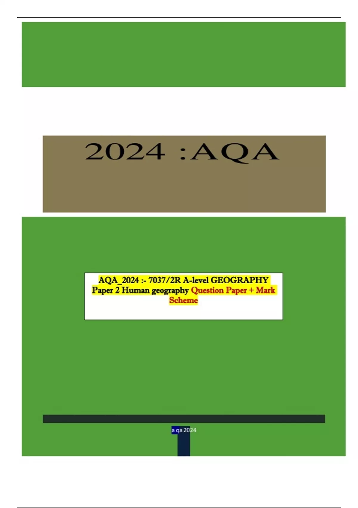 AQA_2024 :- 7037/2R A-level GEOGRAPHY Paper 2 Human geography Question ...