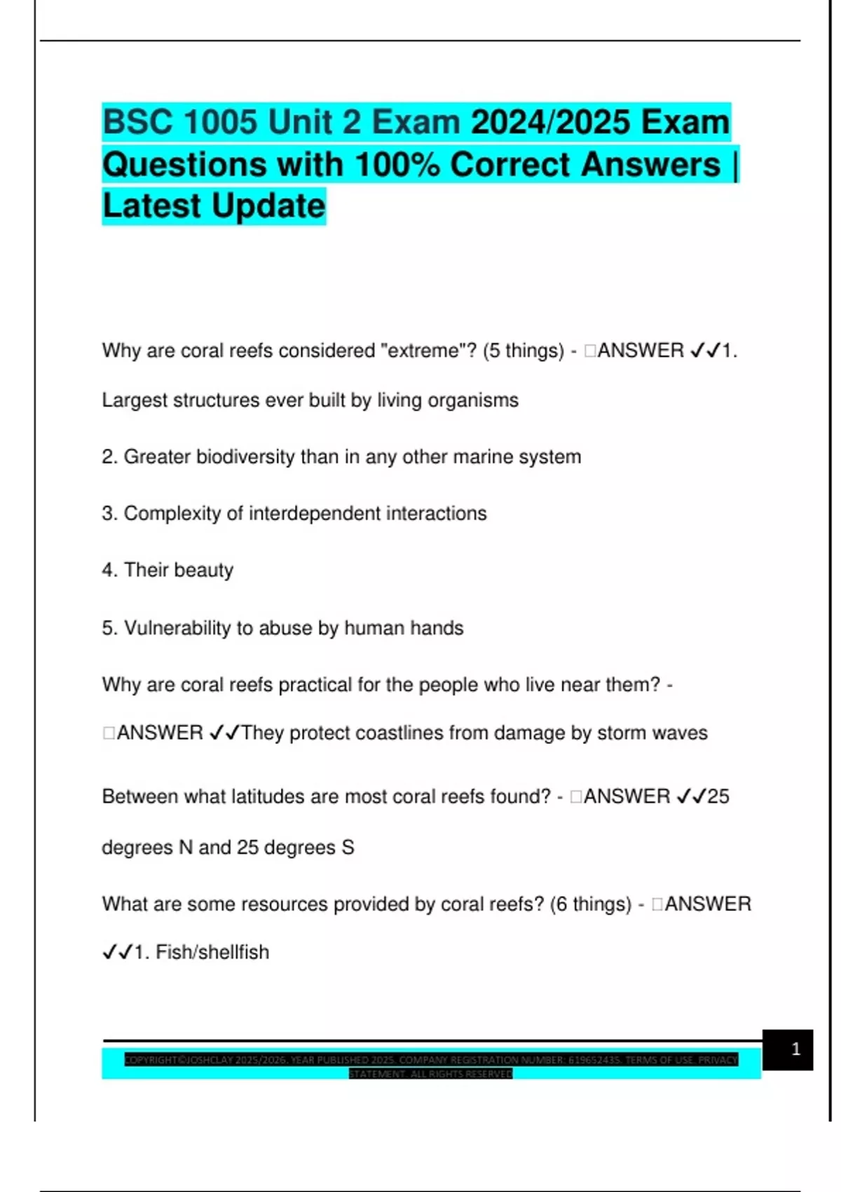 BSC 1005 Unit 2 Exam 2024/2025 Exam Questions with 100% Correct Answers ...