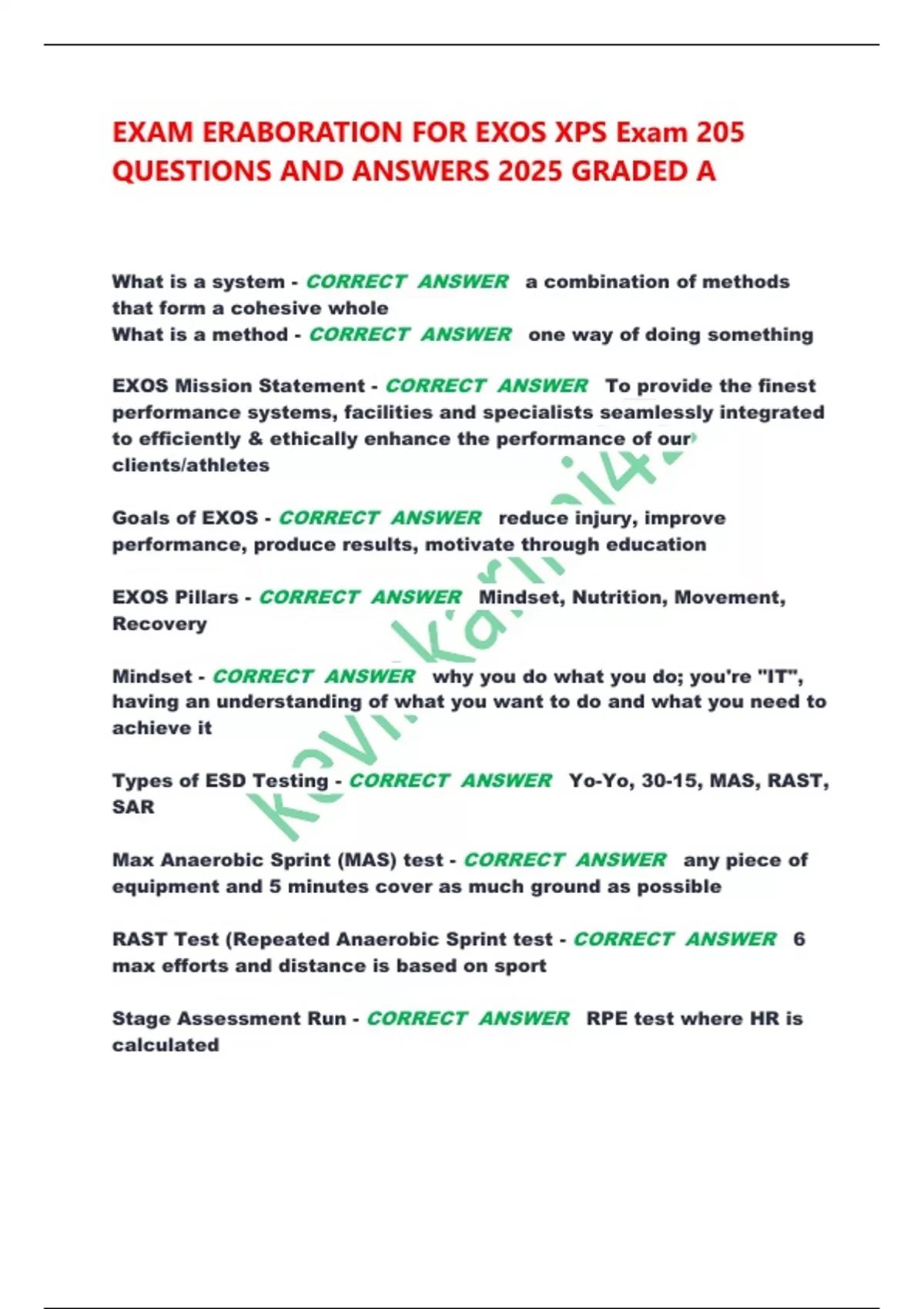 EXAM ERABORATION FOR EXOS XPS Exam 205 QUESTIONS AND ANSWERS 2025 ...