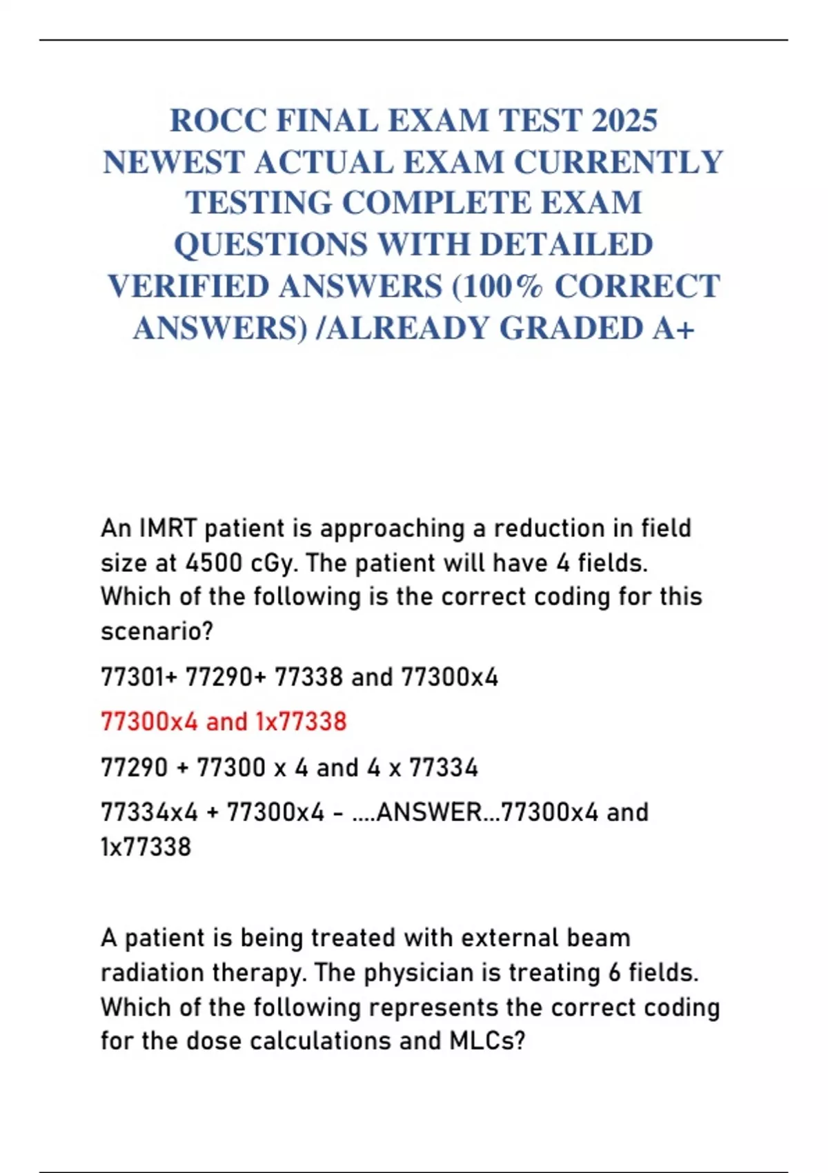 ROCC FINAL EXAM TEST 2025 NEWEST ACTUAL EXAM CURRENTLY TESTING COMPLETE ...