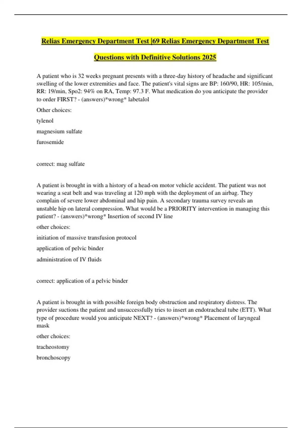 Relias Emergency Department Test |69 Relias Emergency Department Test ...