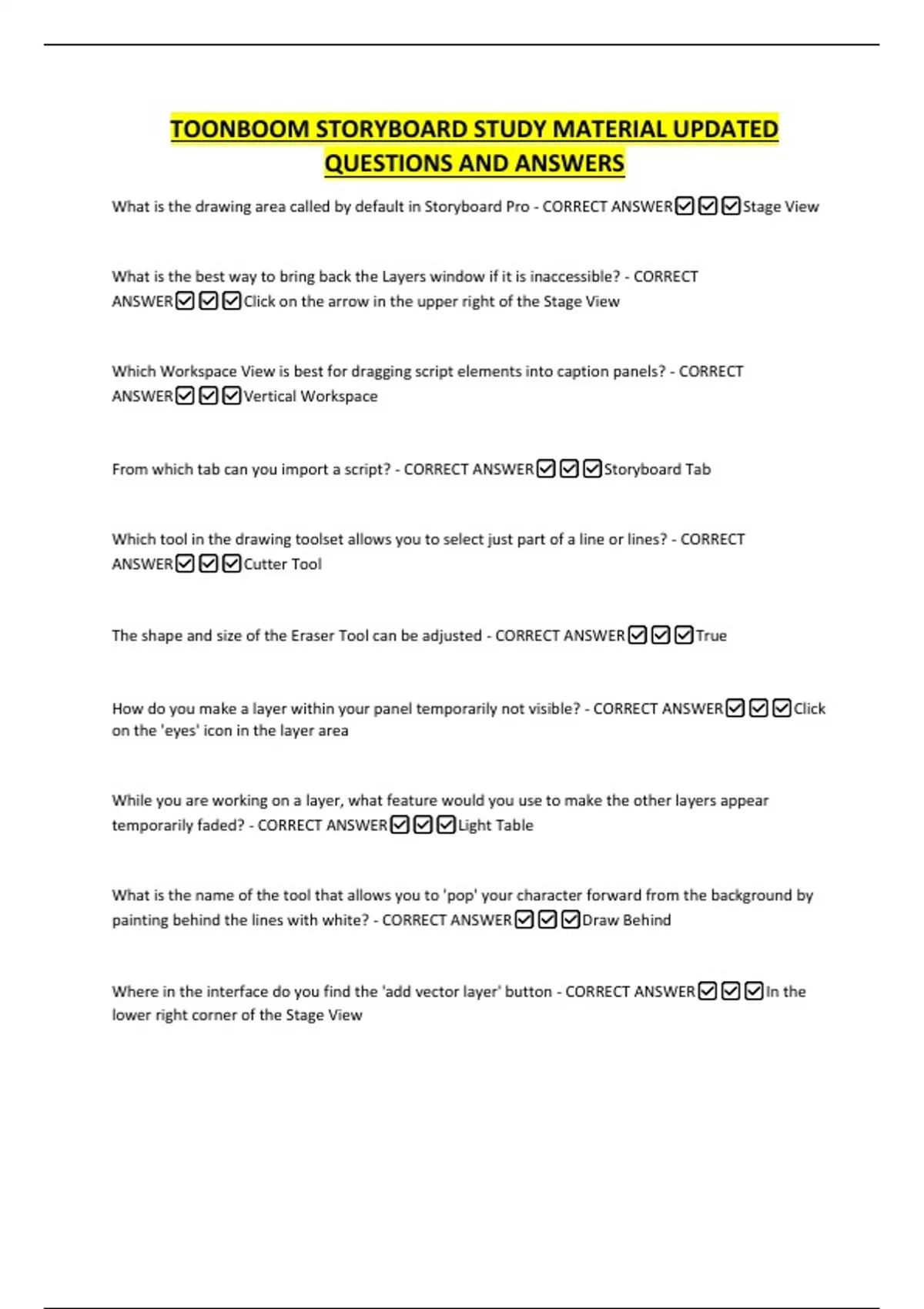 TOONBOOM STORYBOARD STUDY MATERIAL UPDATED QUESTIONS AND ANSWERS ...