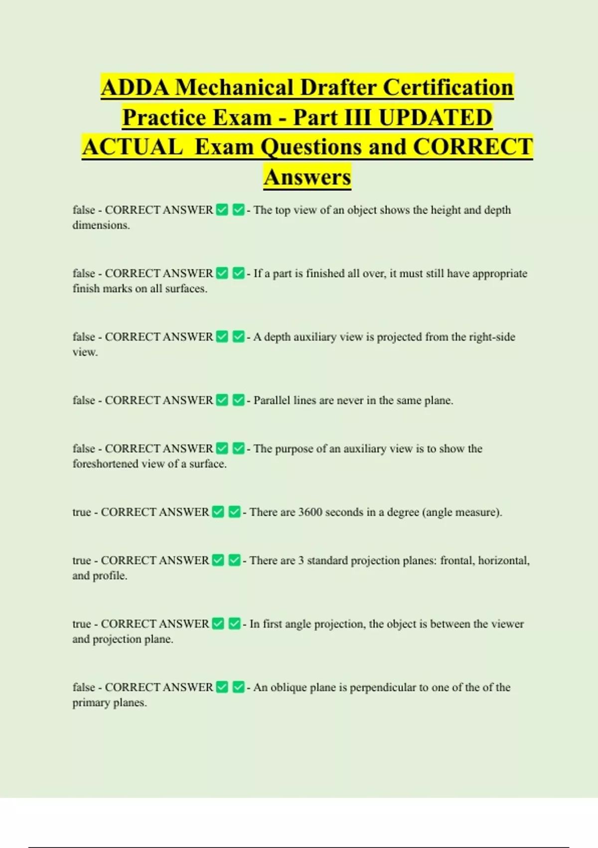 ADDA Mechanical Drafter Certification Practice Exam - Part III UPDATED ...
