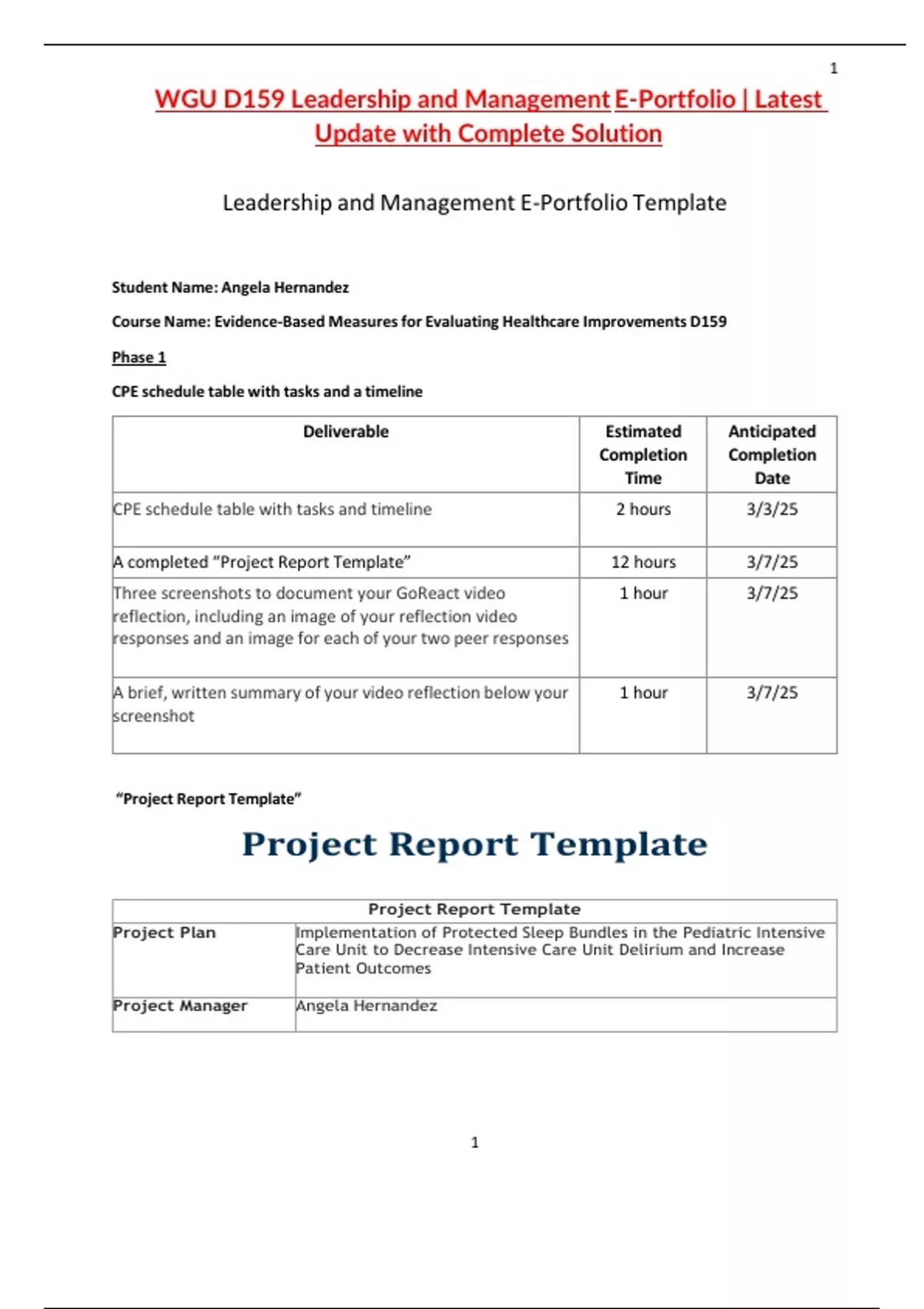 WGU D159 Leadership and Management E-Portfolio | Latest Update with ...