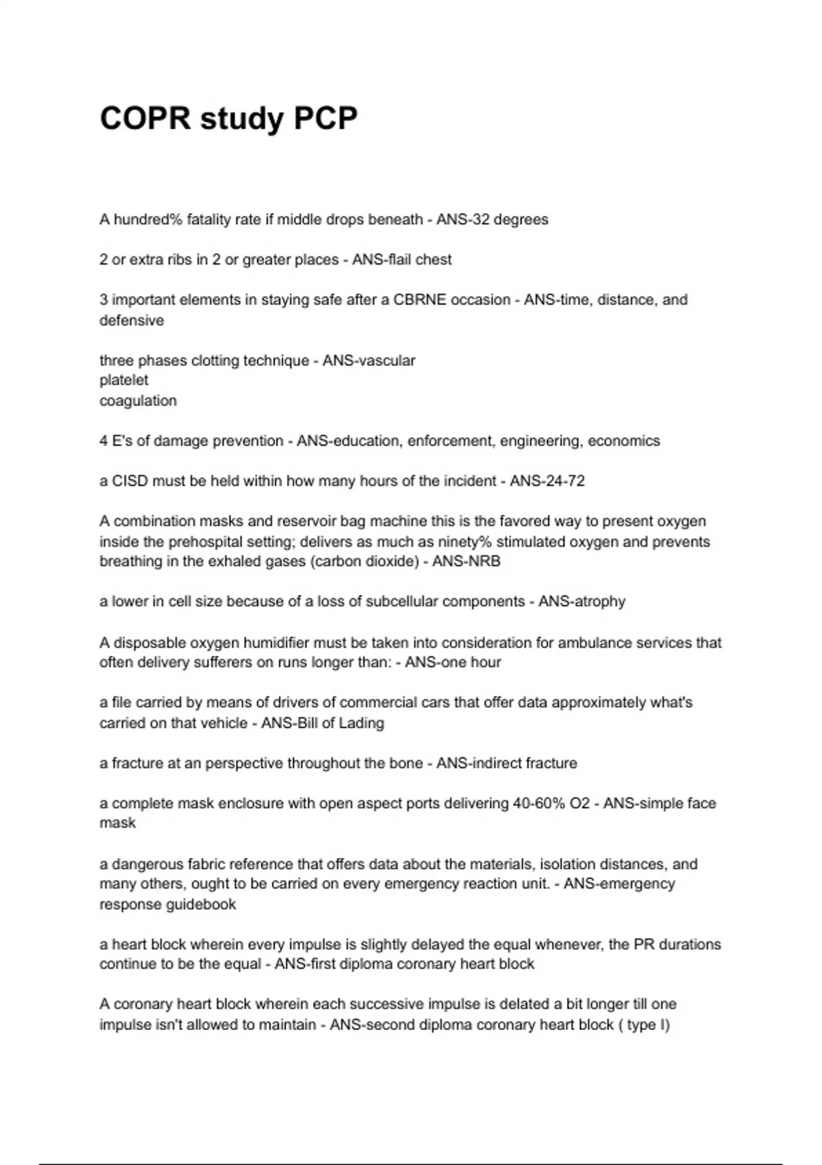 COPR study PCP QUESTIONS WITH DETAILED VERIFIED ANSWERS (100% CORRECT ...