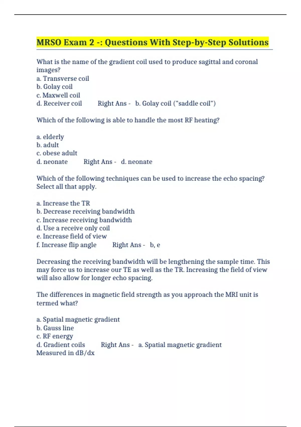 MRSO Exam 2 -: Questions With Step-by-Step Solutions - MRSO - Stuvia US