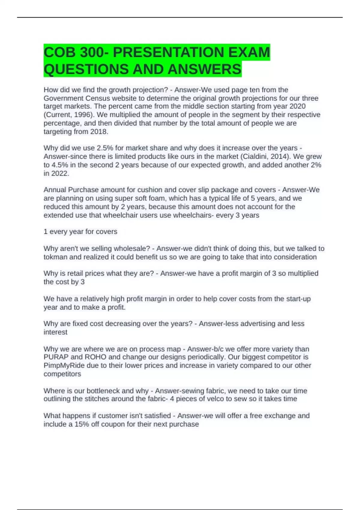 COB 300- PRESENTATION EXAM QUESTIONS AND ANSWERS - COB 300 - Stuvia US