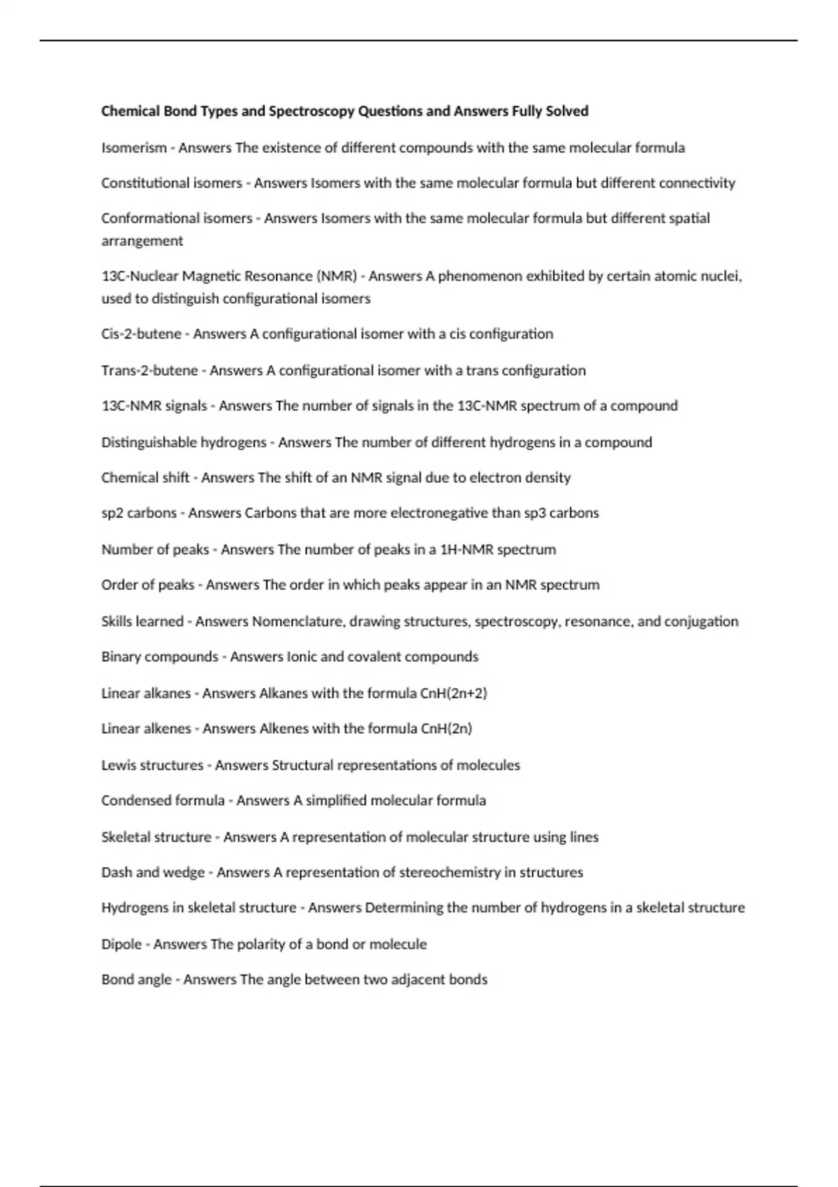 Chemical Bond Types and Spectroscopy Questions and Answers Fully Solved ...