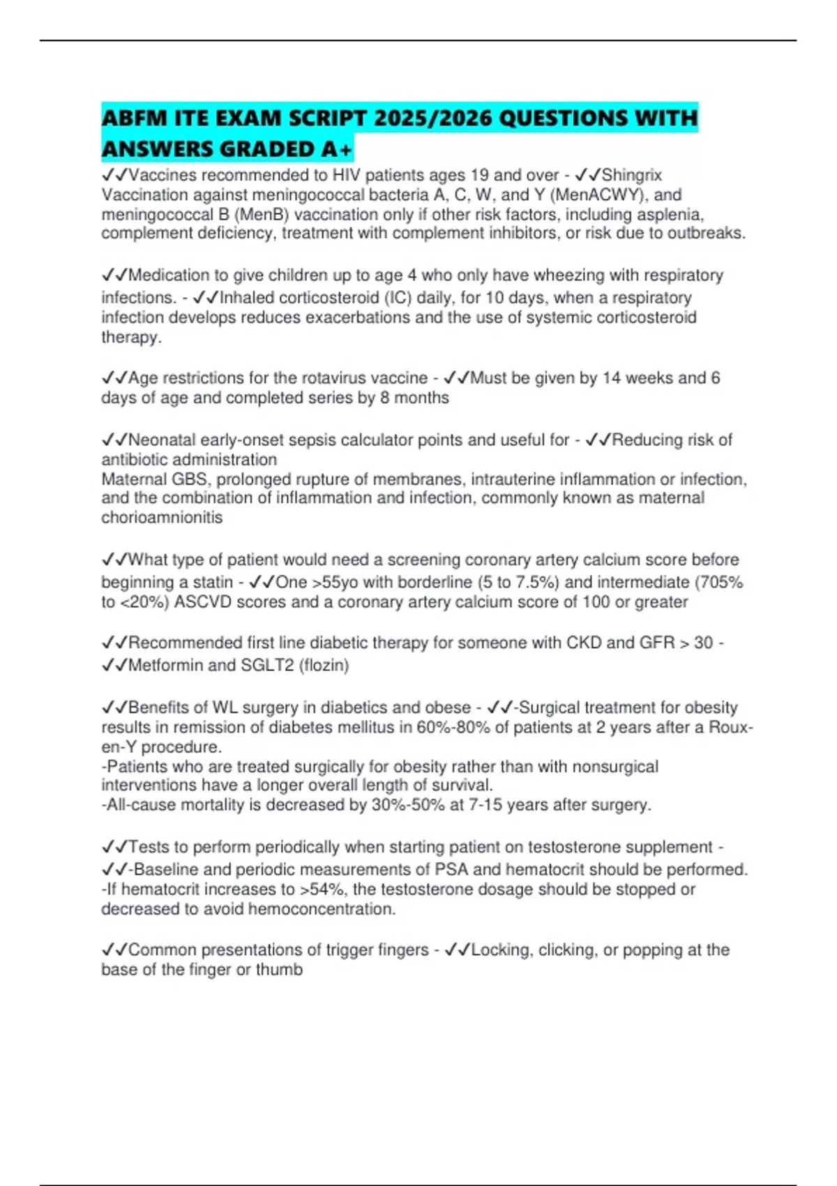 ABFM ITE EXAM SCRIPT 2025/2026 QUESTIONS WITH ANSWERS GRADED A+ - ABFM ...