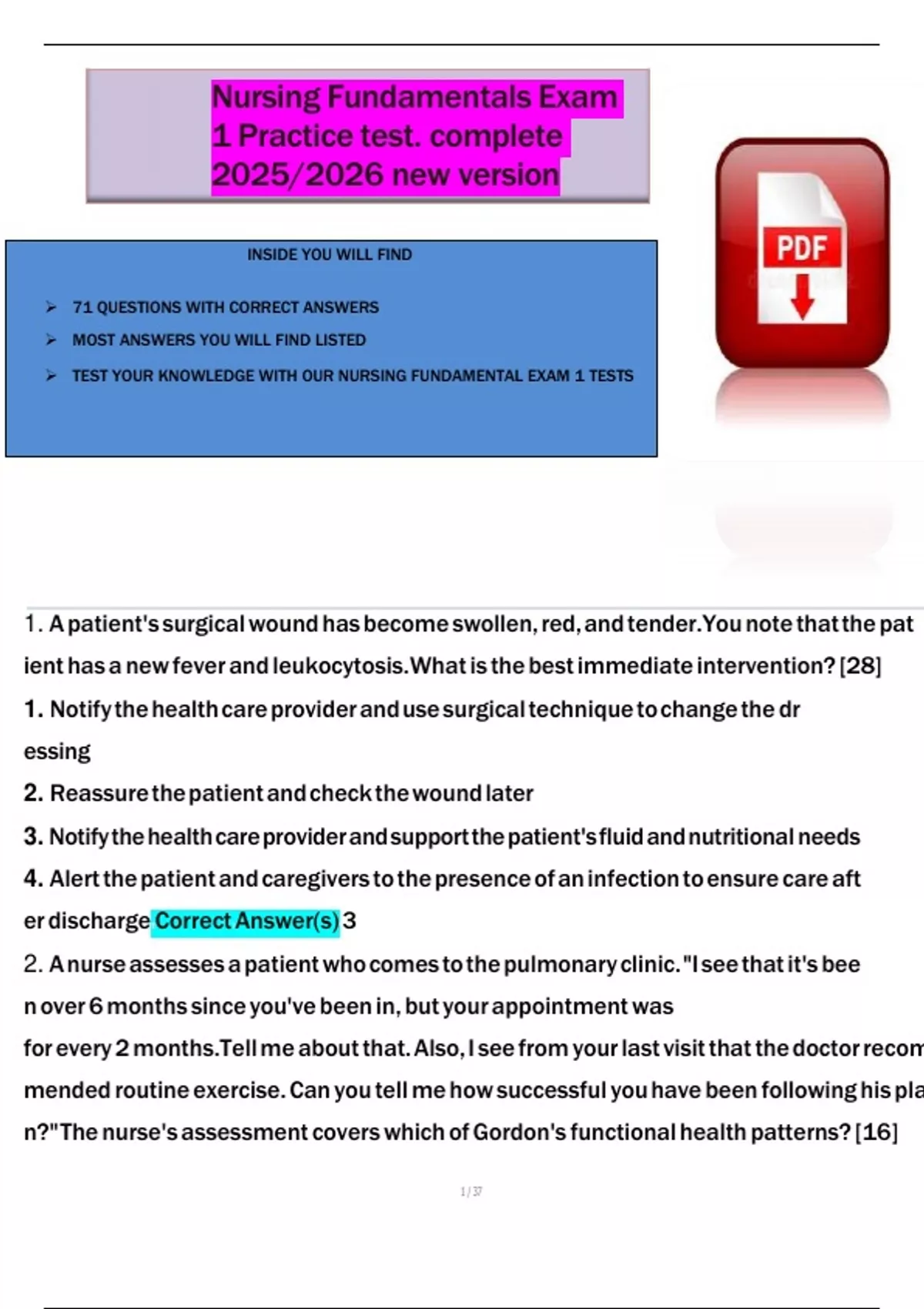 Nursing Fundamentals Exam 1 Practice Test Complete 2025 2026 New