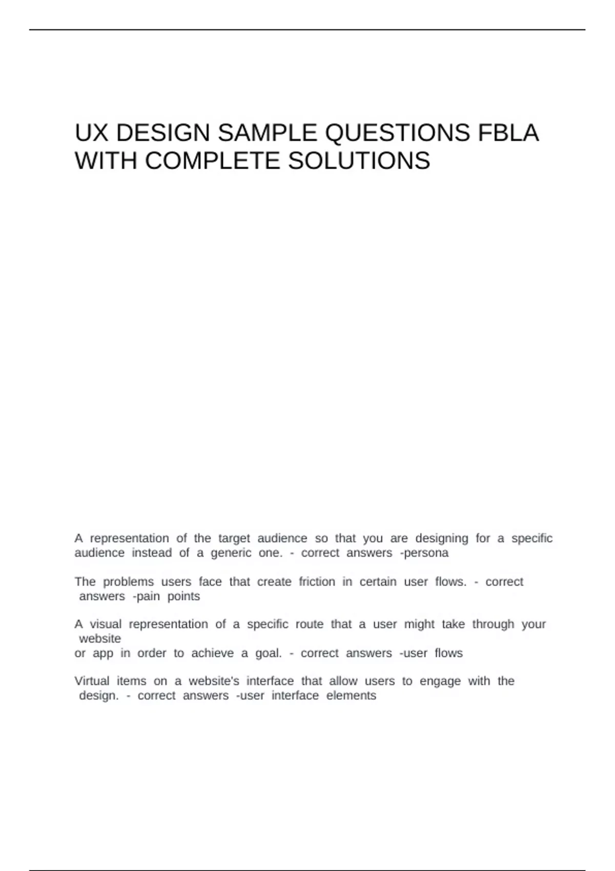 UX DESIGN SAMPLE QUESTIONS FBLA WITH COMPLETE SOLUTIONS - FBLA UX ...