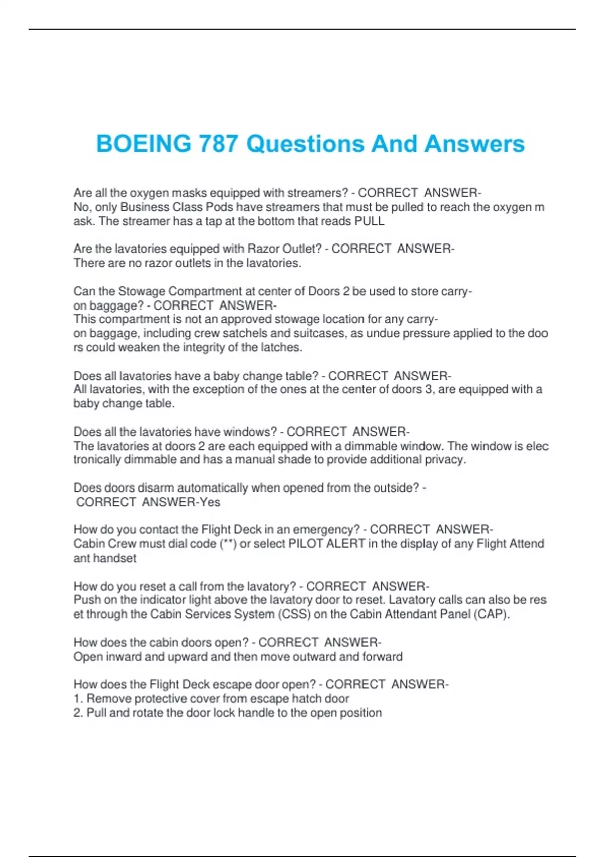 BOEING 787 Questions And Answers - BOEING 787 - Stuvia US