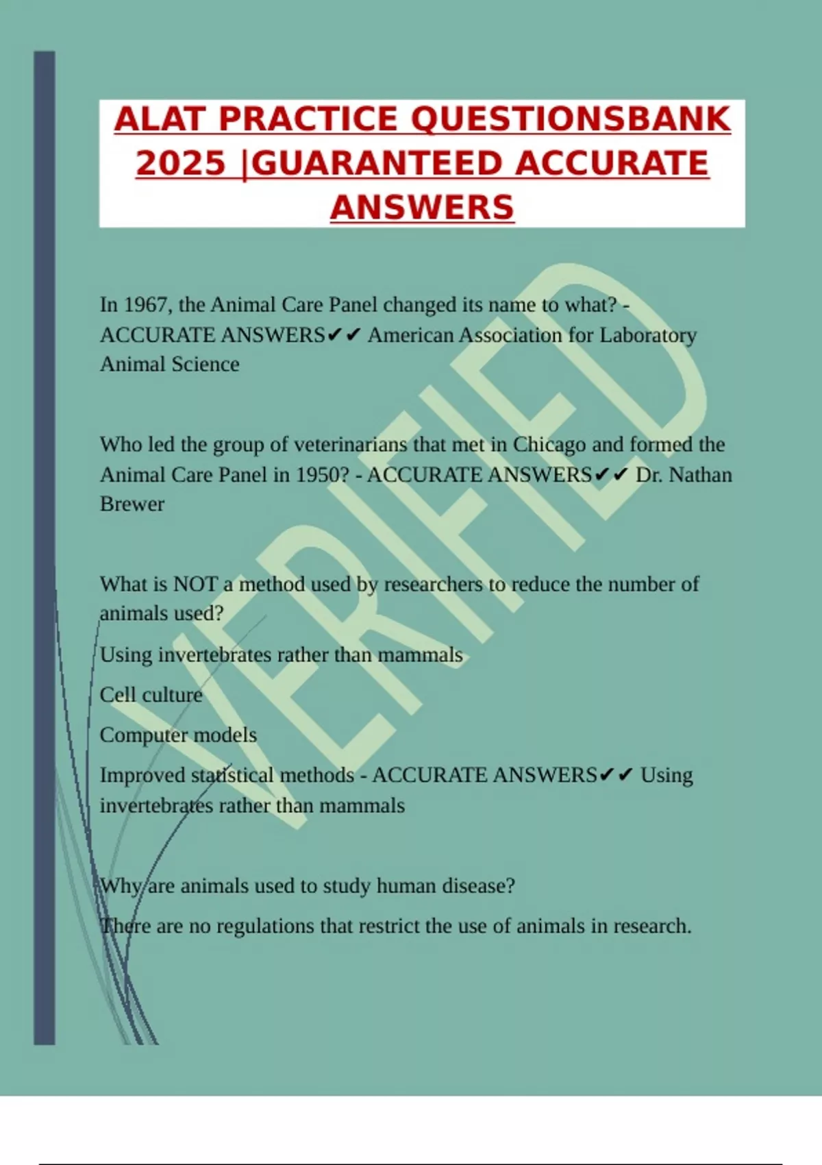 ALAT PRACTICE QUESTIONSBANK 2025 |GUARANTEED ACCURATE ANSWERS - Alat ...