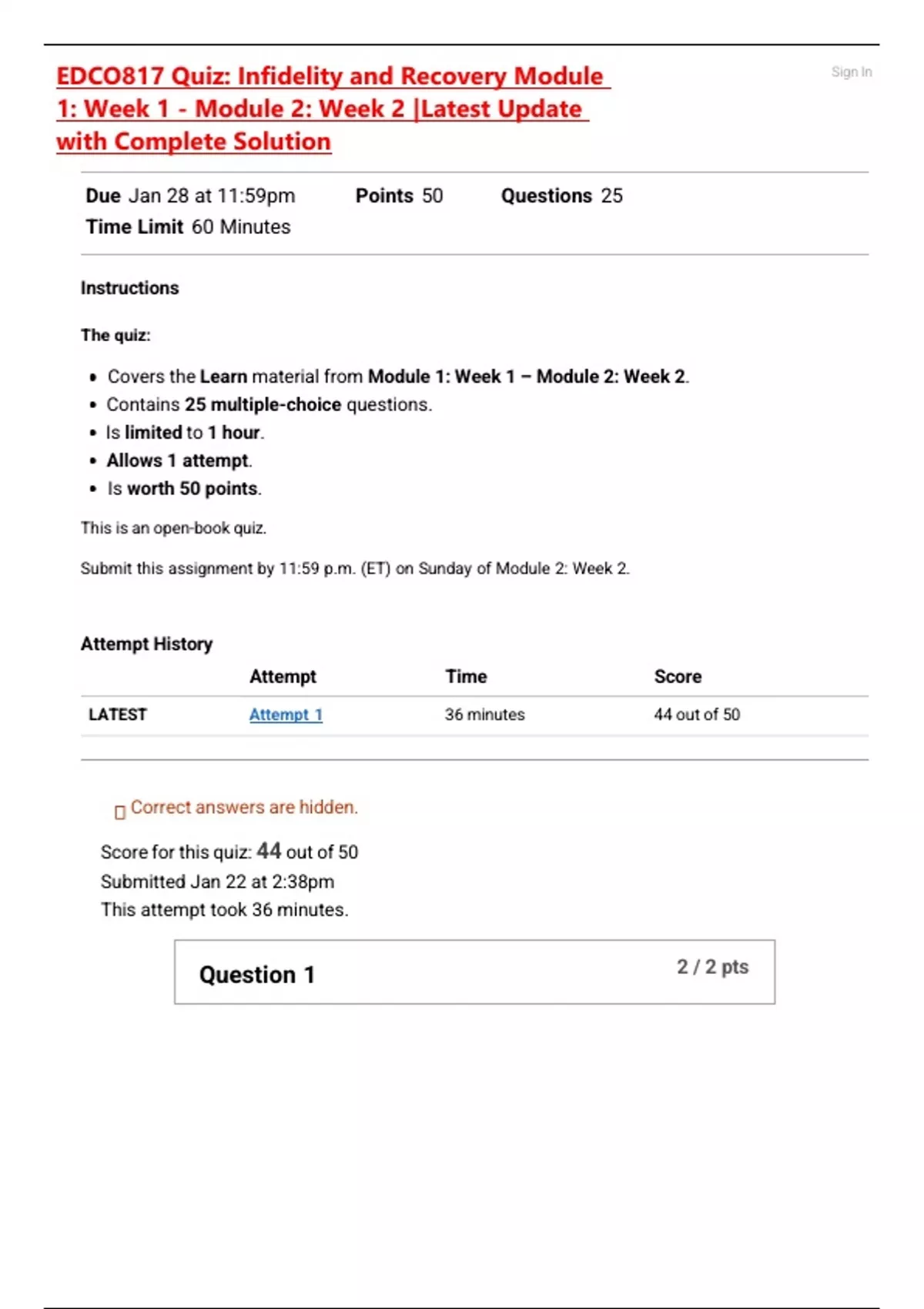 EDCO817 Quiz: Infidelity and Recovery Module 1: Week 1 - Module 2: Week ...
