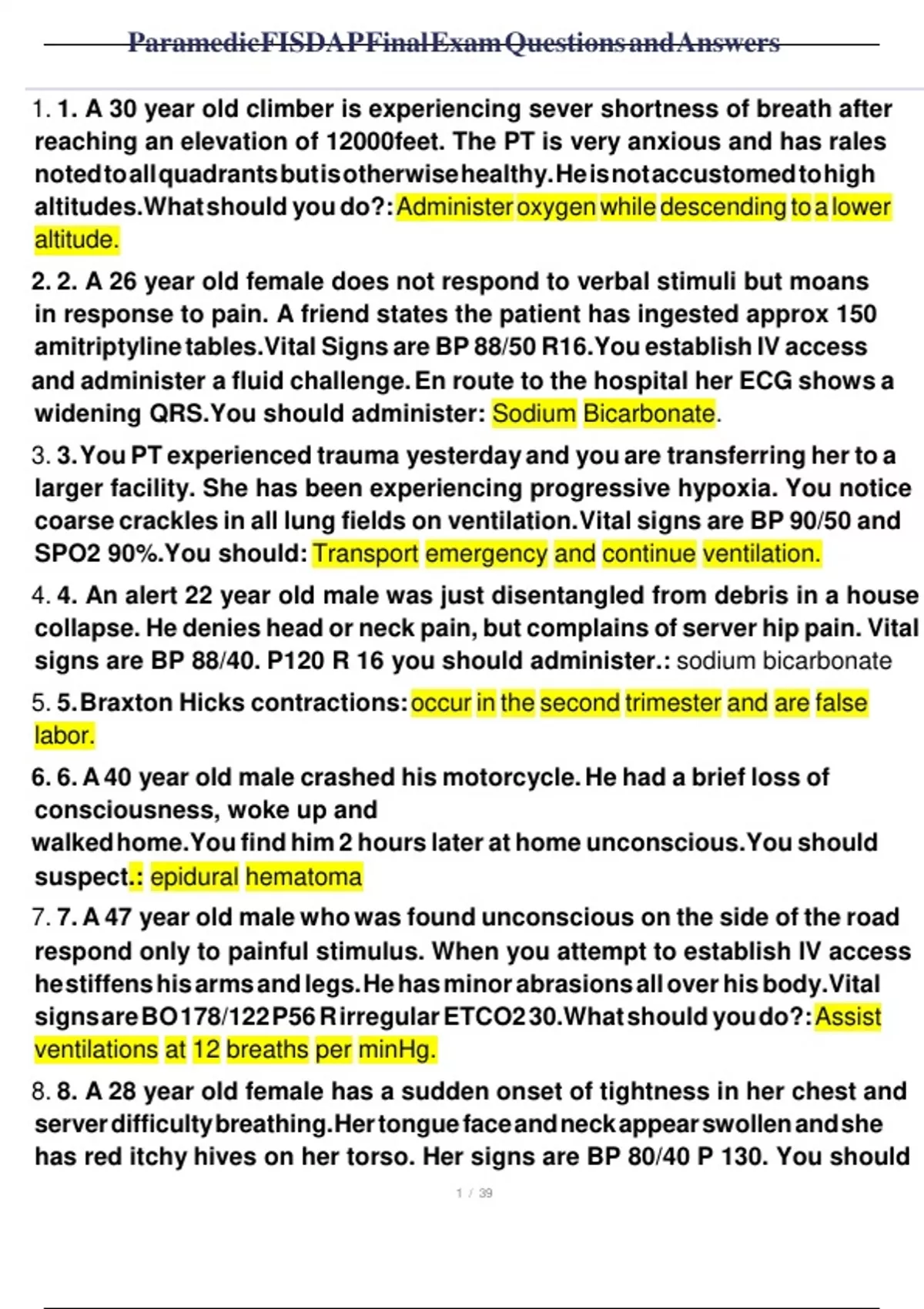 Paramedic FISDAP Final Exam Questions and Answers - Paramedic FISDAP ...