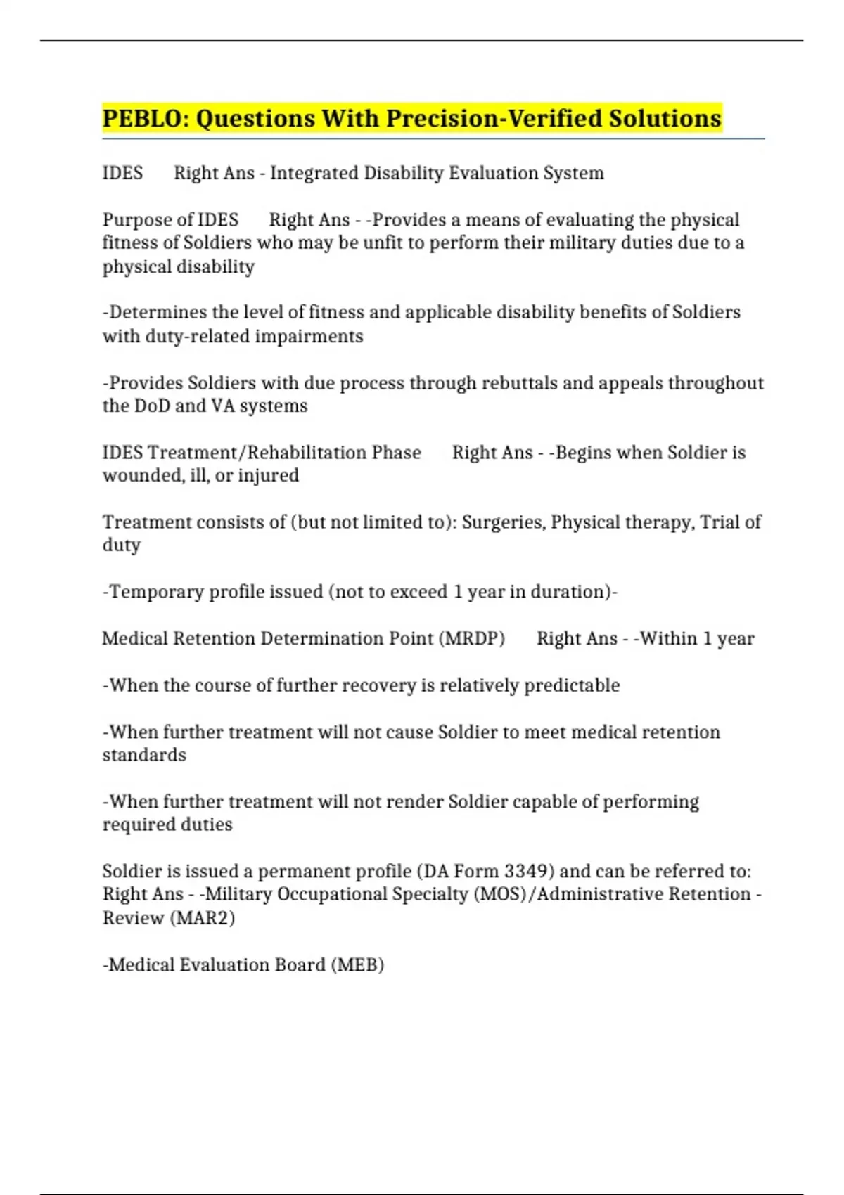 PEBLO: Questions With Precision-Verified Solutions - MEB - Stuvia US