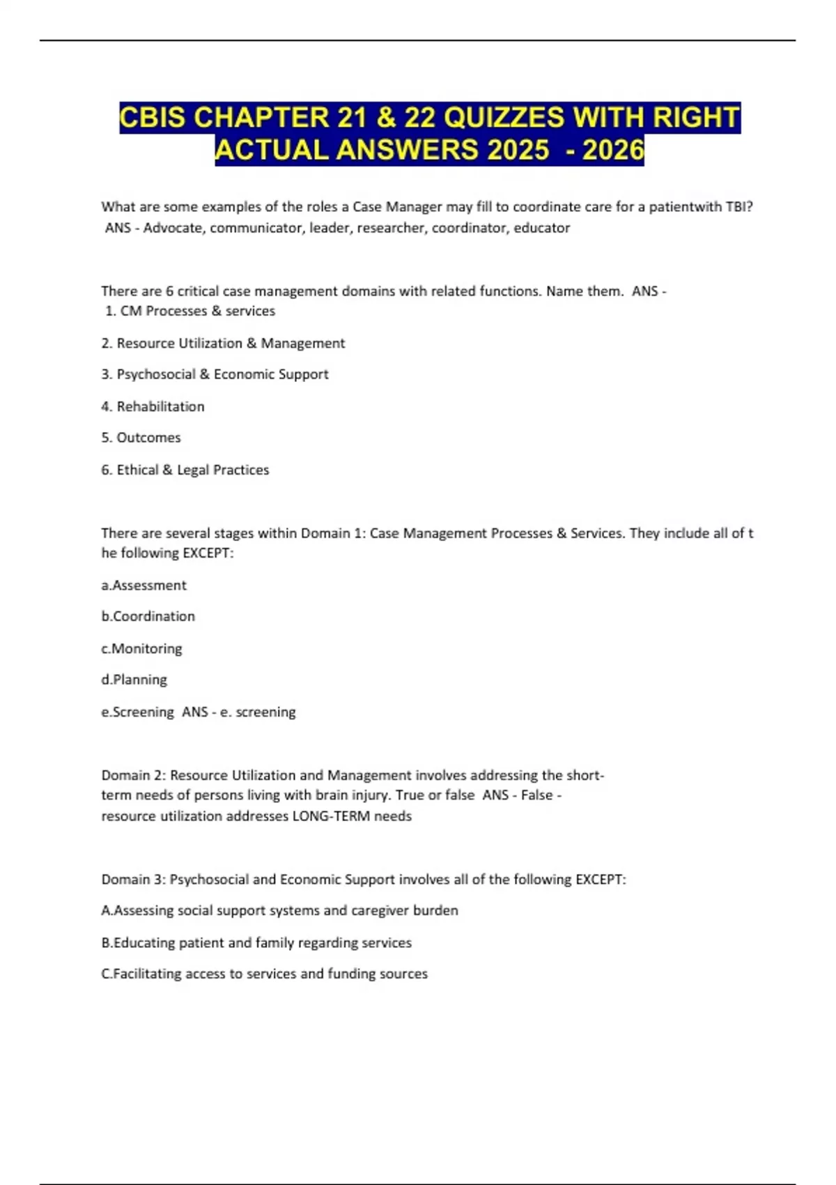 CBIS CHAPTER 21 & 22 QUIZZES WITH RIGHT ACTUAL ANSWERS - CBIS - Stuvia US