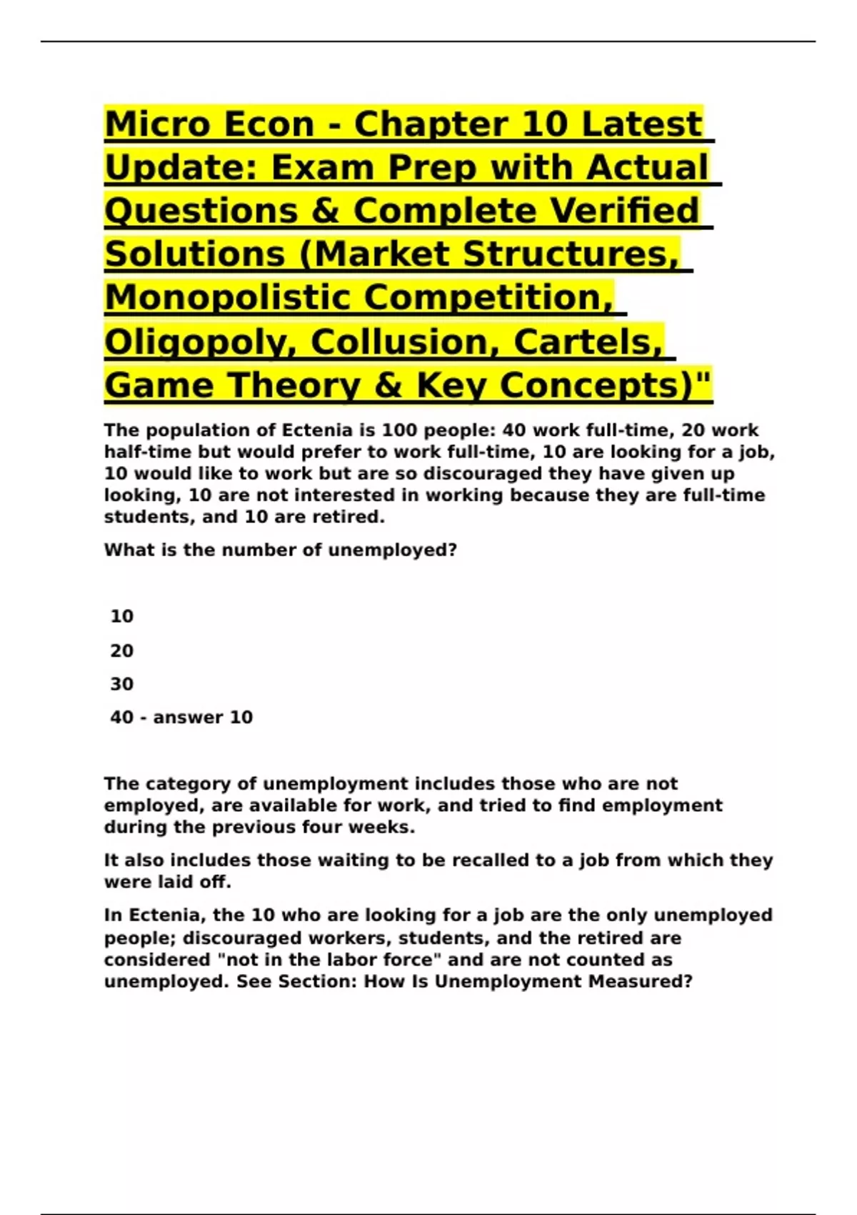 Micro Econ - Chapter 10 Latest Update: Exam Prep with Actual Questions ...