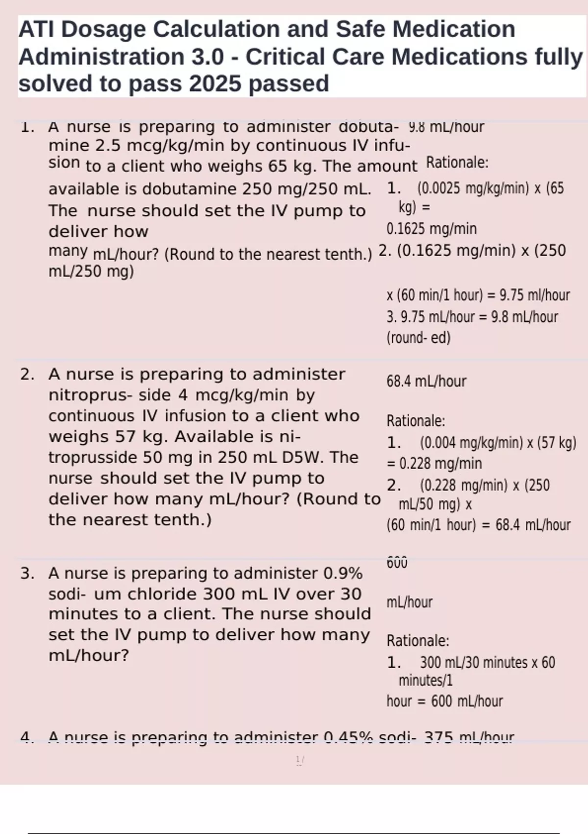 ATI Dosage Calculation and Safe Medication Administration 3.0 ...