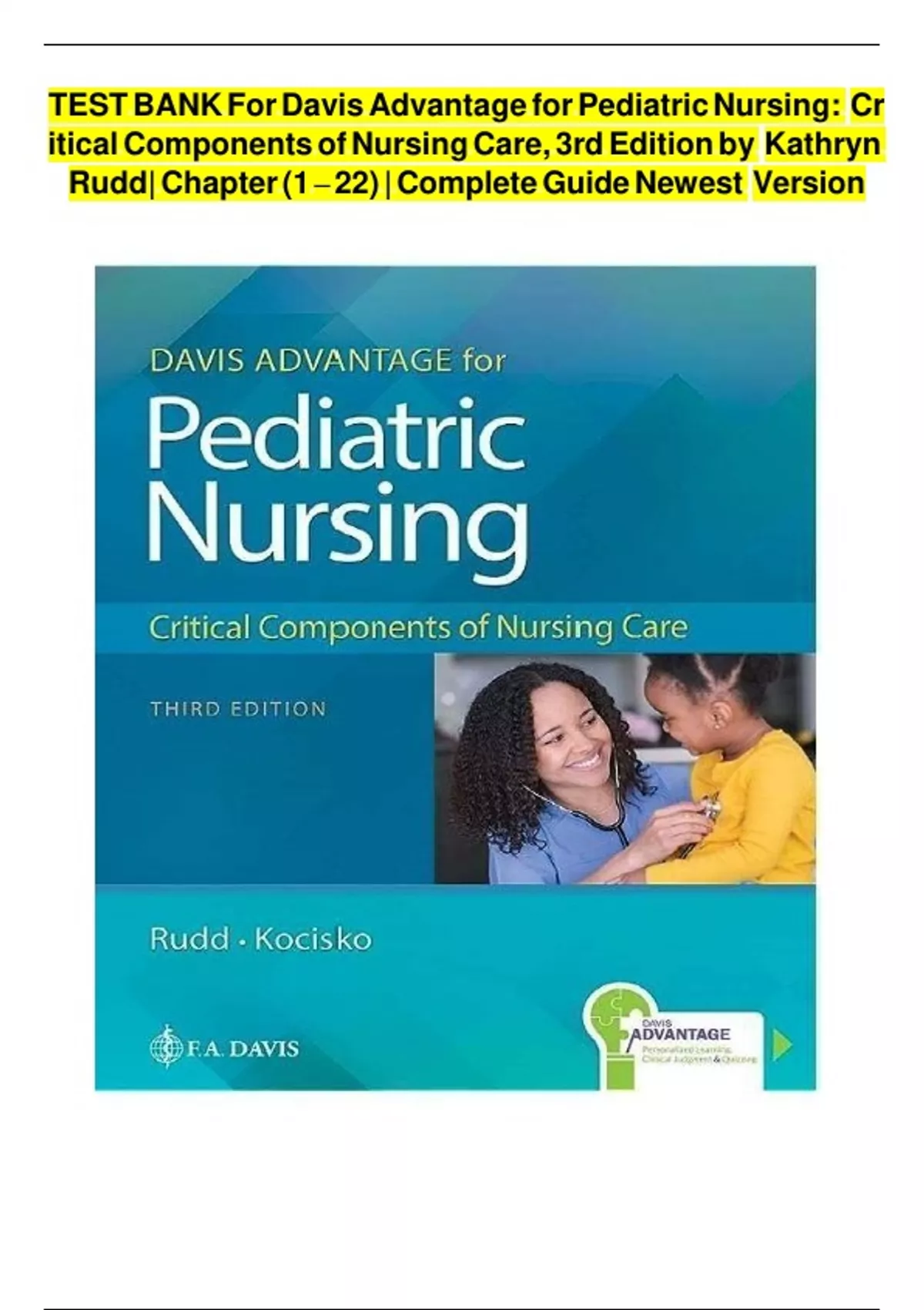 test bank for davis advantage for pediatric nursing critical components ...