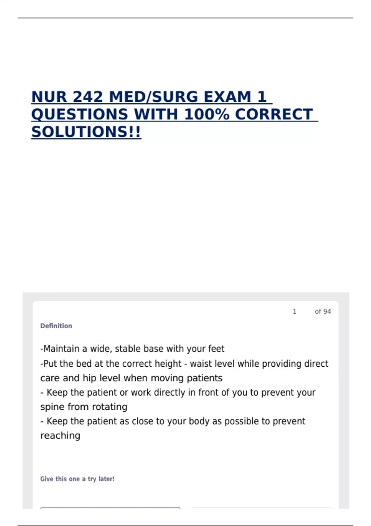 NUR 242 MED/SURG EXAM 1 QUESTIONS WITH 100% CORRECT SOLUTIONS!! - NUR ...