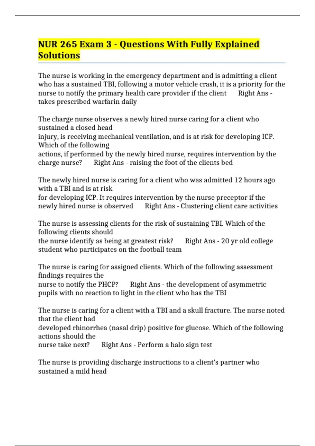 NUR 265 Exam 3 - Questions With Fully Explained Solutions - NURS 265 ...