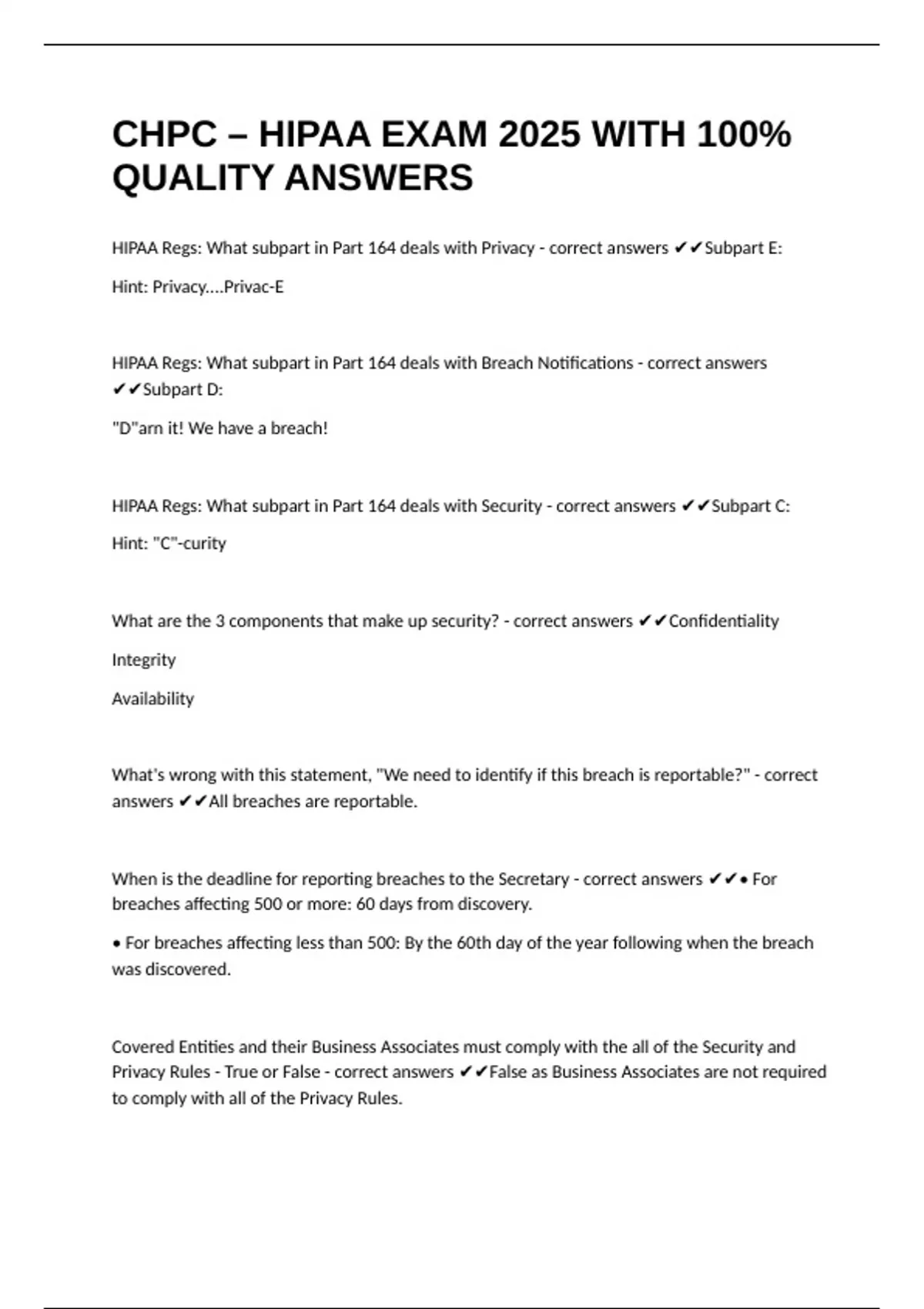 CHPC – HIPAA EXAM 2025 WITH 100% QUALITY ANSWERS - CHPC – HIPAA EX ...