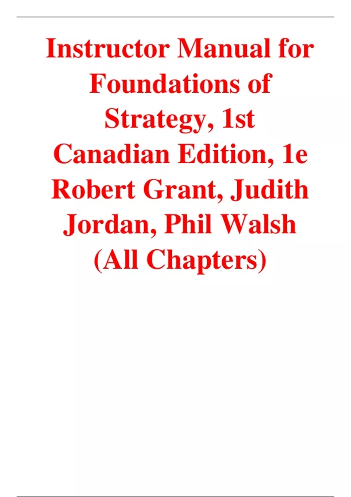 Solution Manual for Foundations of Strategy, 1st Canadian Edition By ...