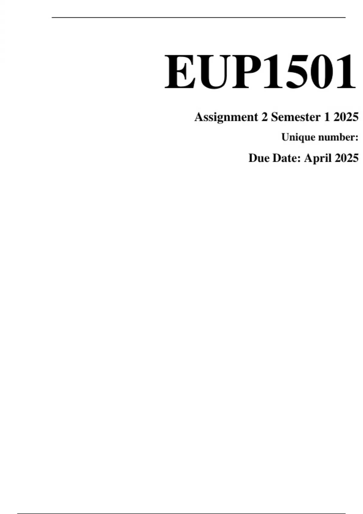 EUP1501 Assignment 2 Newsletter (COMPLETE ANSWERS) Semester 1 2025 ...