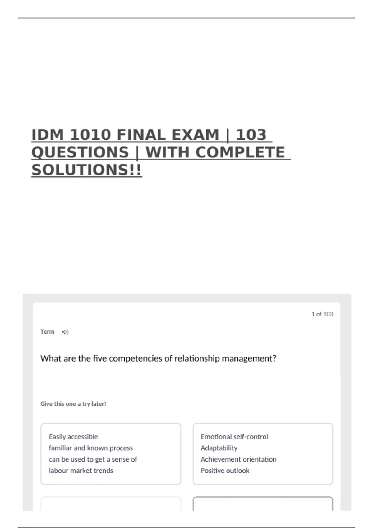 IDM 1010 FINAL EXAM | 103 QUESTIONS | WITH COMPLETE SOLUTIONS!! - IDM ...