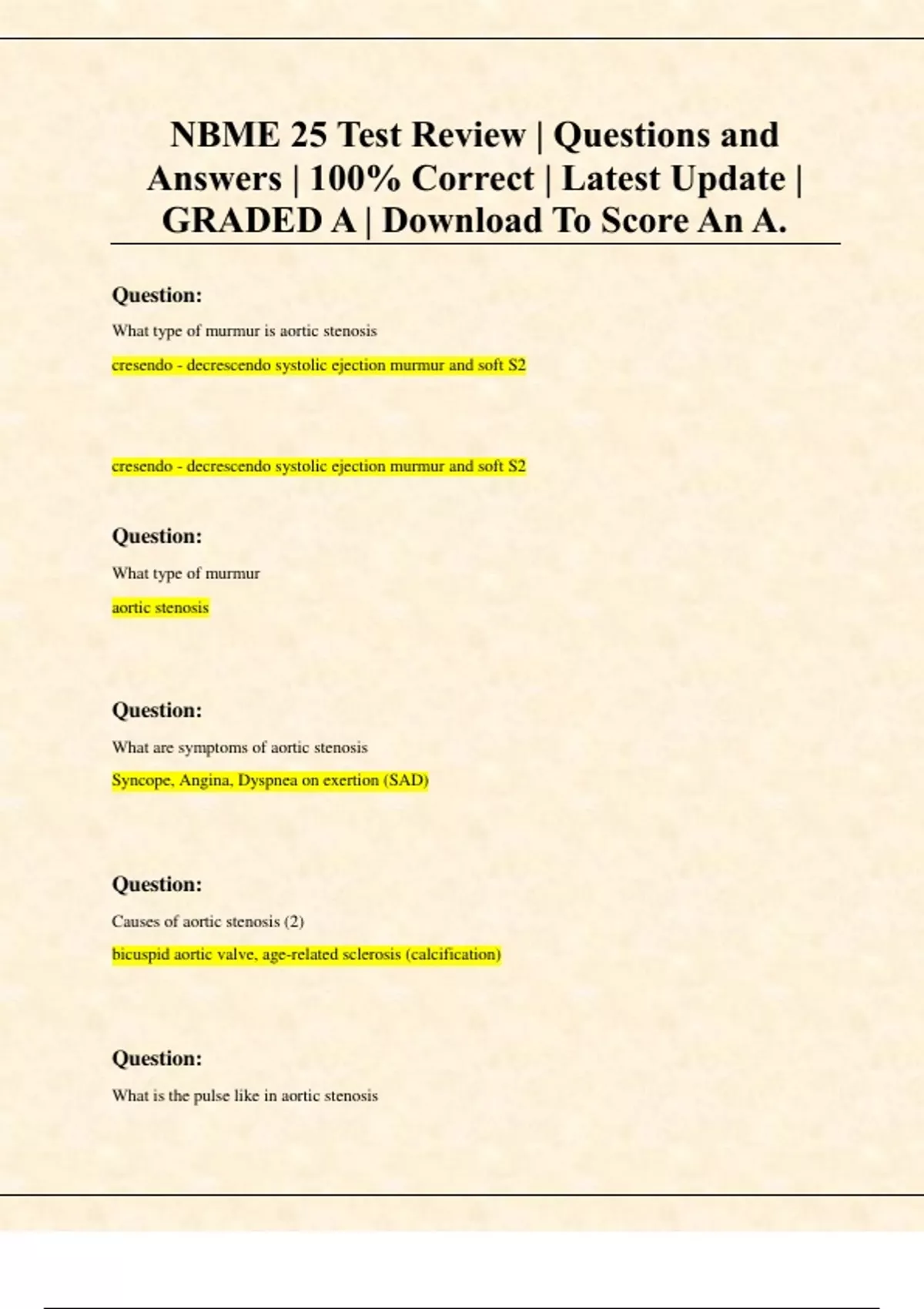 NBME 25 Test Review | Questions and Answers | 100% Correct | Latest ...