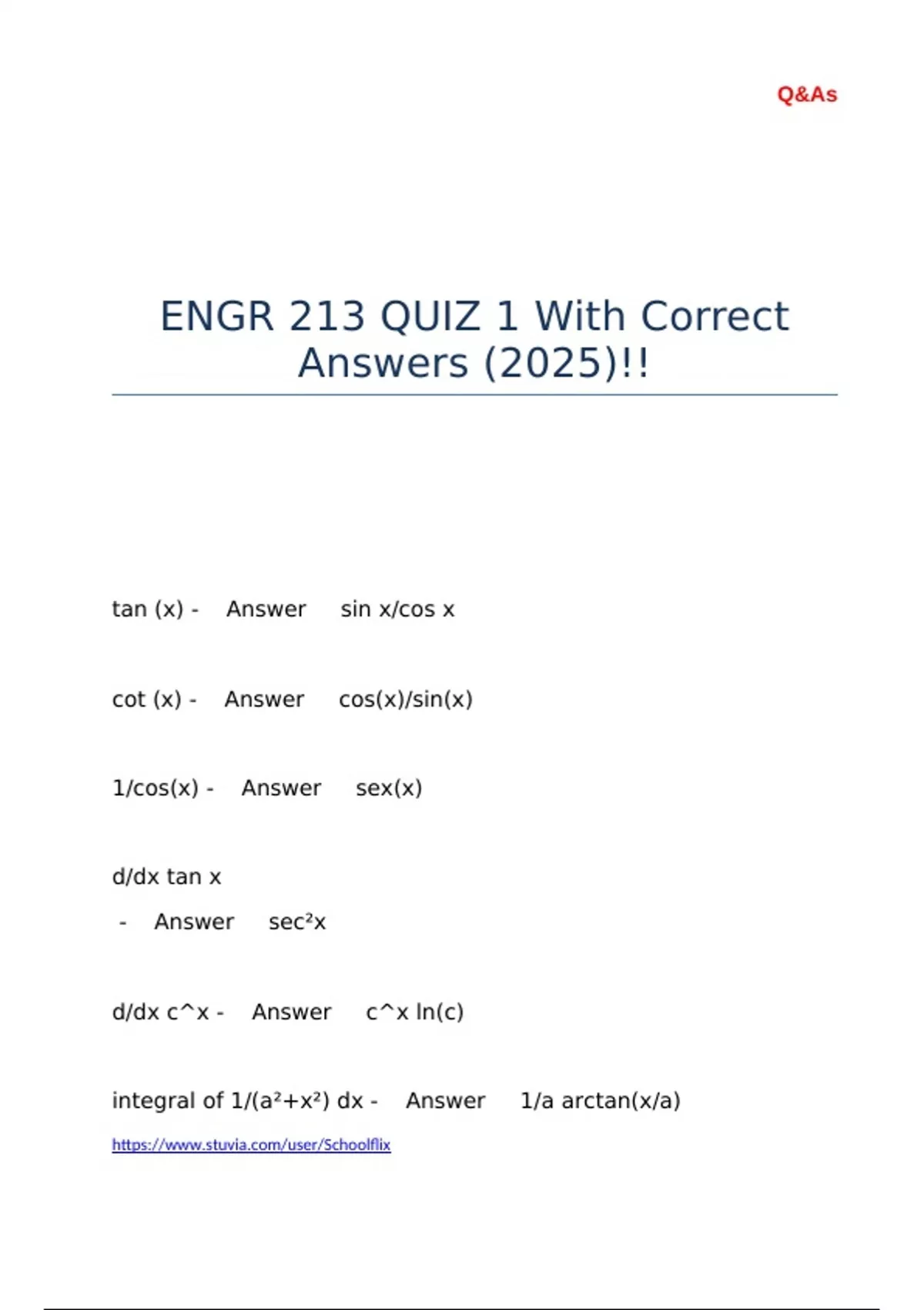 ENGR 213 QUIZ 1 With Correct Answers (2025)!! - ENGR 213 - Stuvia US