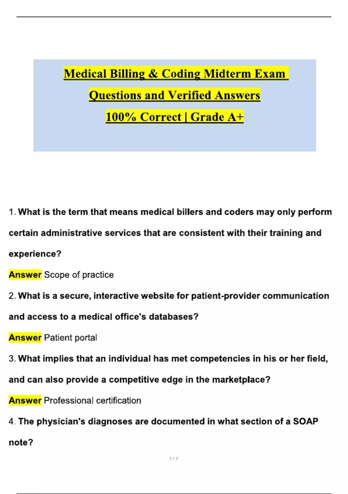 Medical Billing & Coding Midterm Exam (Latest 2025 / 2026 Update ...