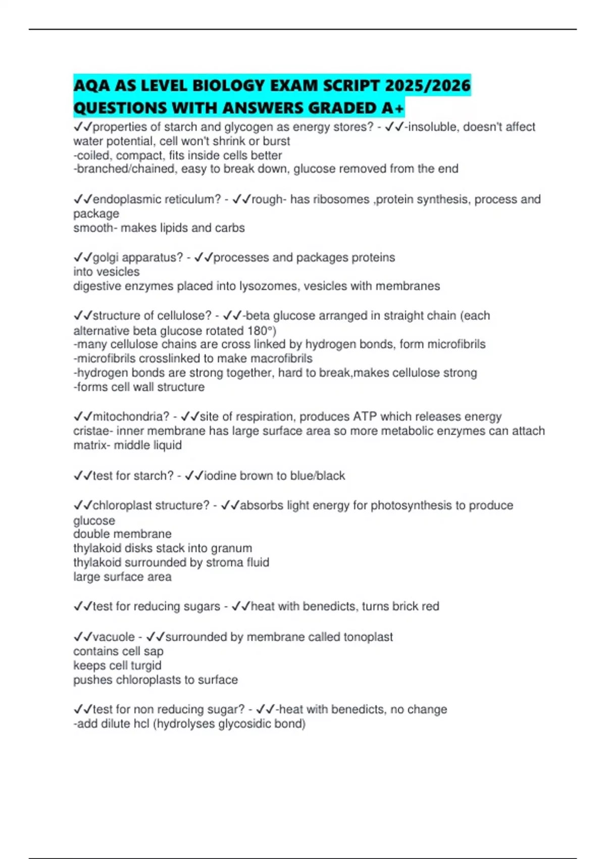 AQA AS LEVEL BIOLOGY EXAM SCRIPT 2025/2026 QUESTIONS WITH ANSWERS ...
