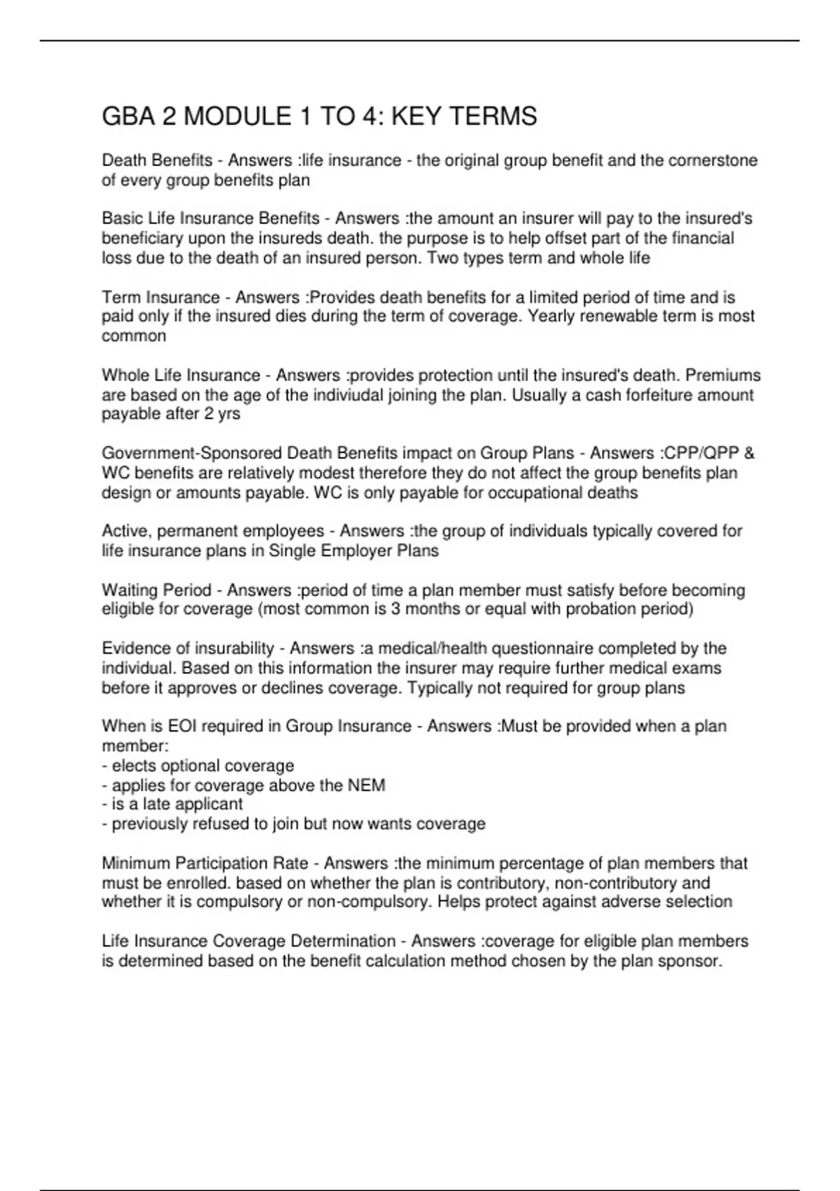 GBA 2 MODULE 1 TO 4: KEY TERMS - GBA 2 - Stuvia US