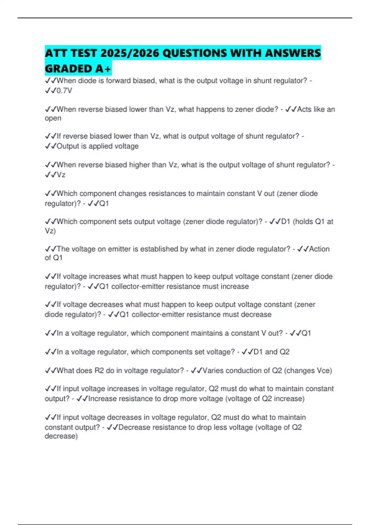 ATT TEST 2025/2026 QUESTIONS WITH ANSWERS GRADED A+ - ATT - Stuvia US